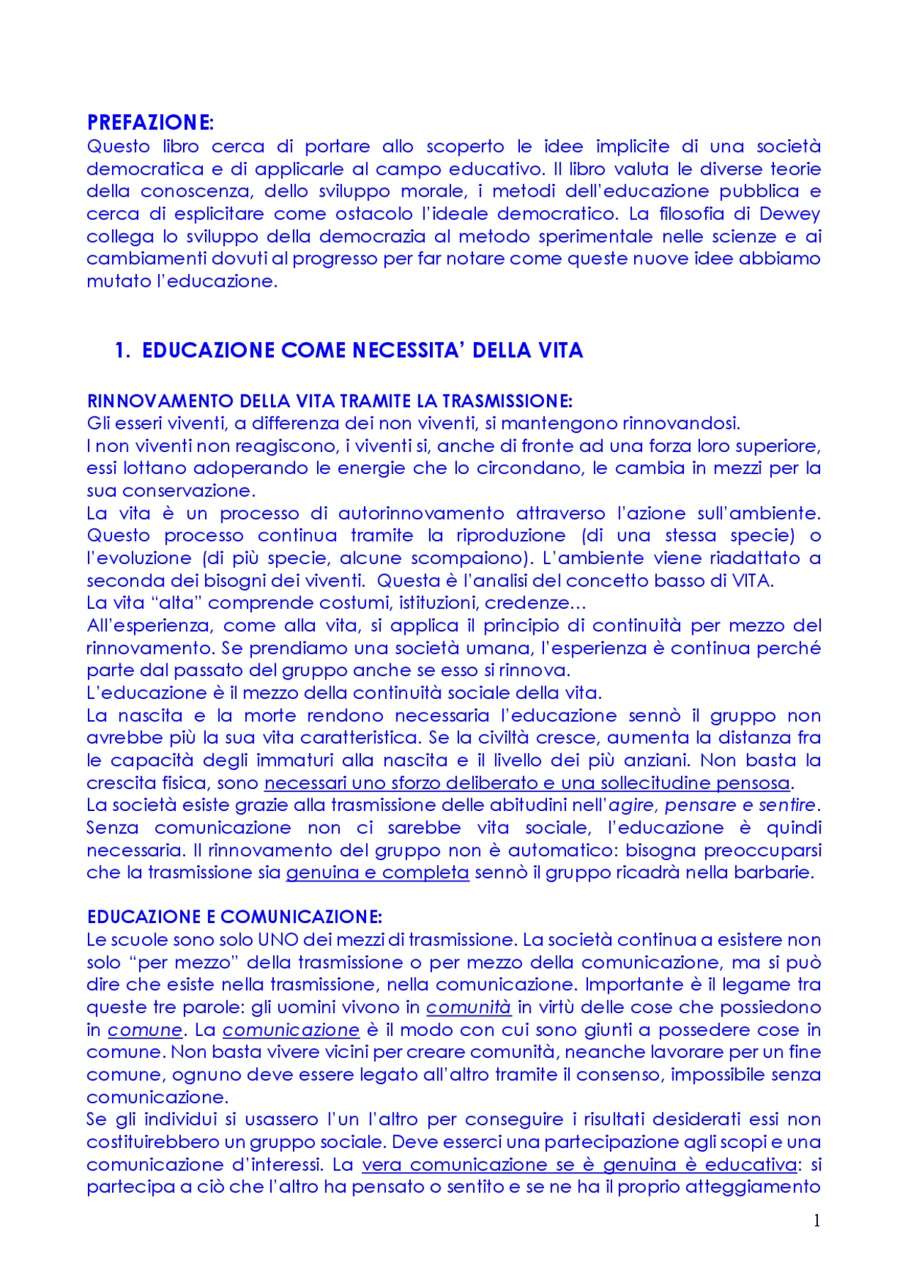 Riassunto Democrazia E Educazione Di J Dewey Cap 1 16 Docsity