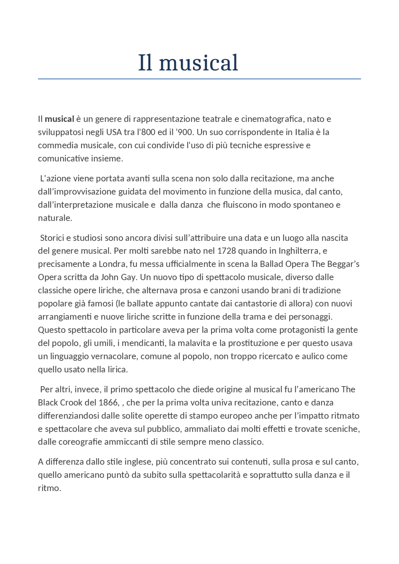 La storia del musical - Docsity