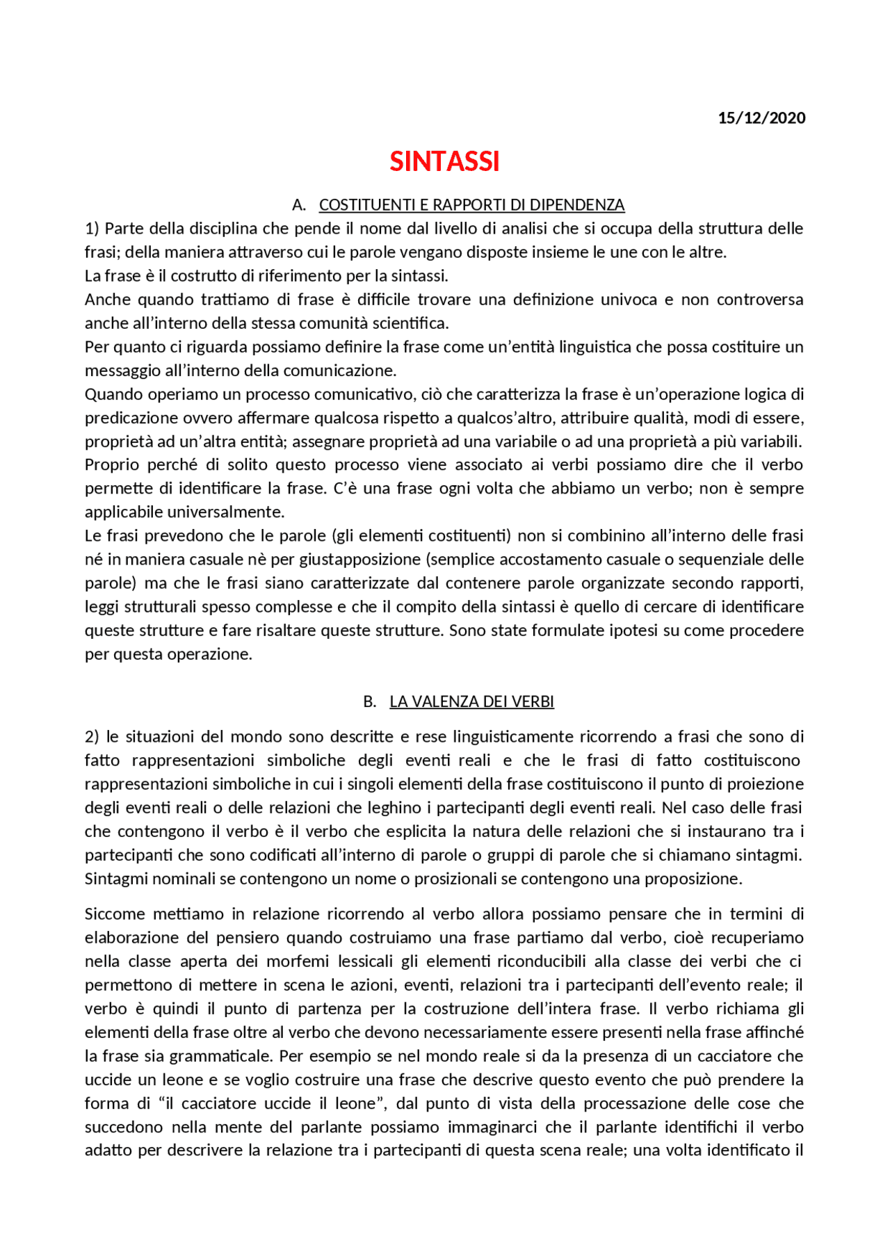 La sintassi linguistica - Docsity