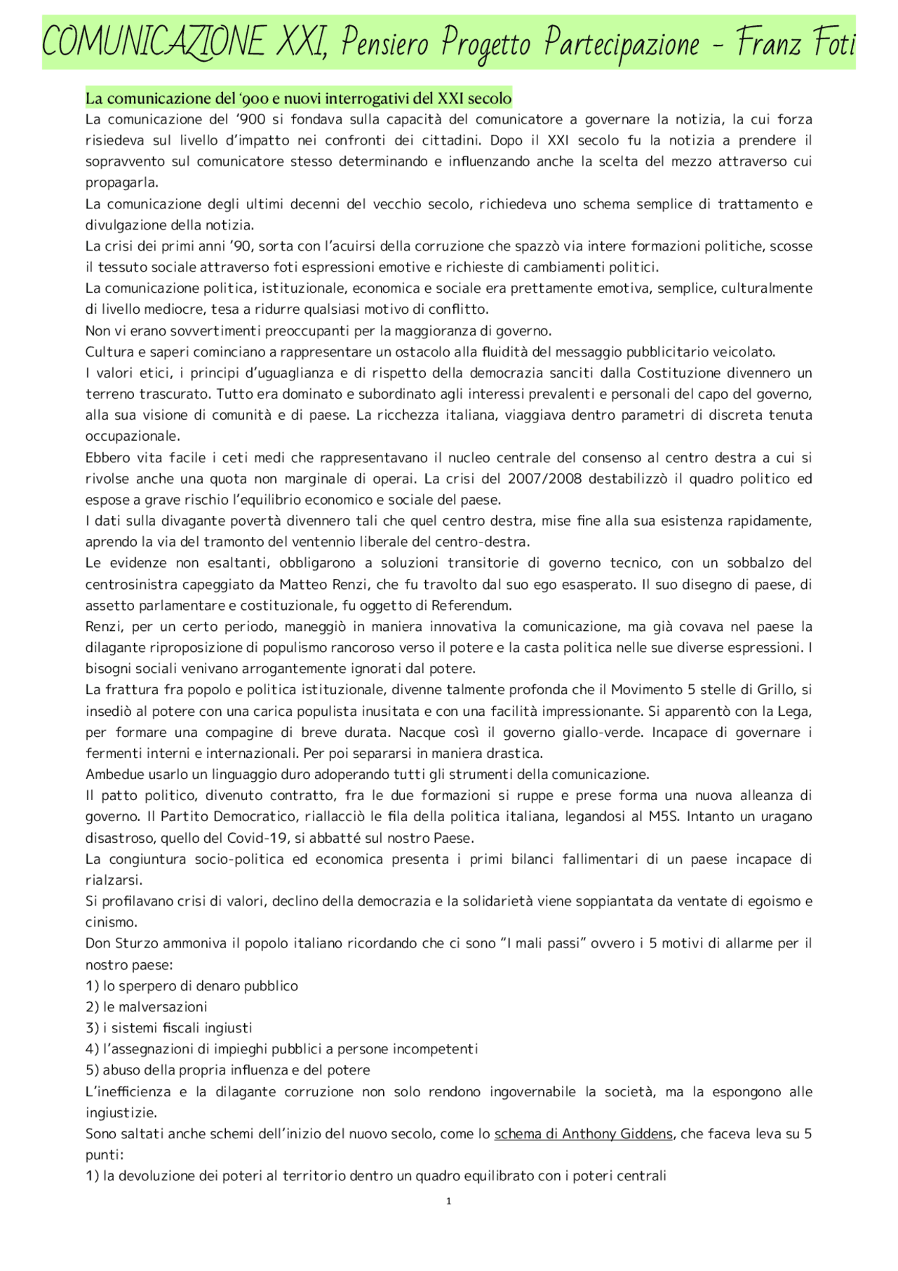 Comunicazione Xxi Franz Foti Docsity