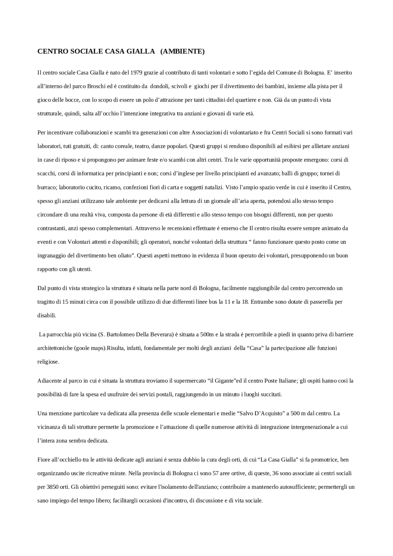 Valutazione Centro Sociale Docsity