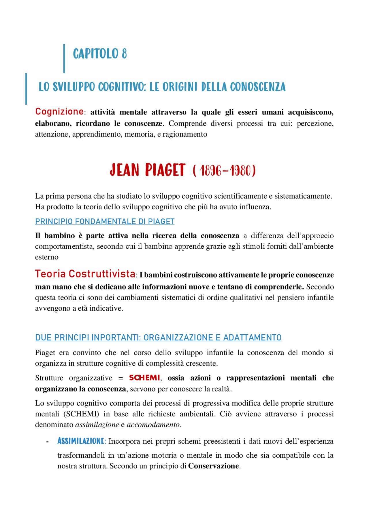Lo Sviluppo Cognitivo Cap 8 Docsity