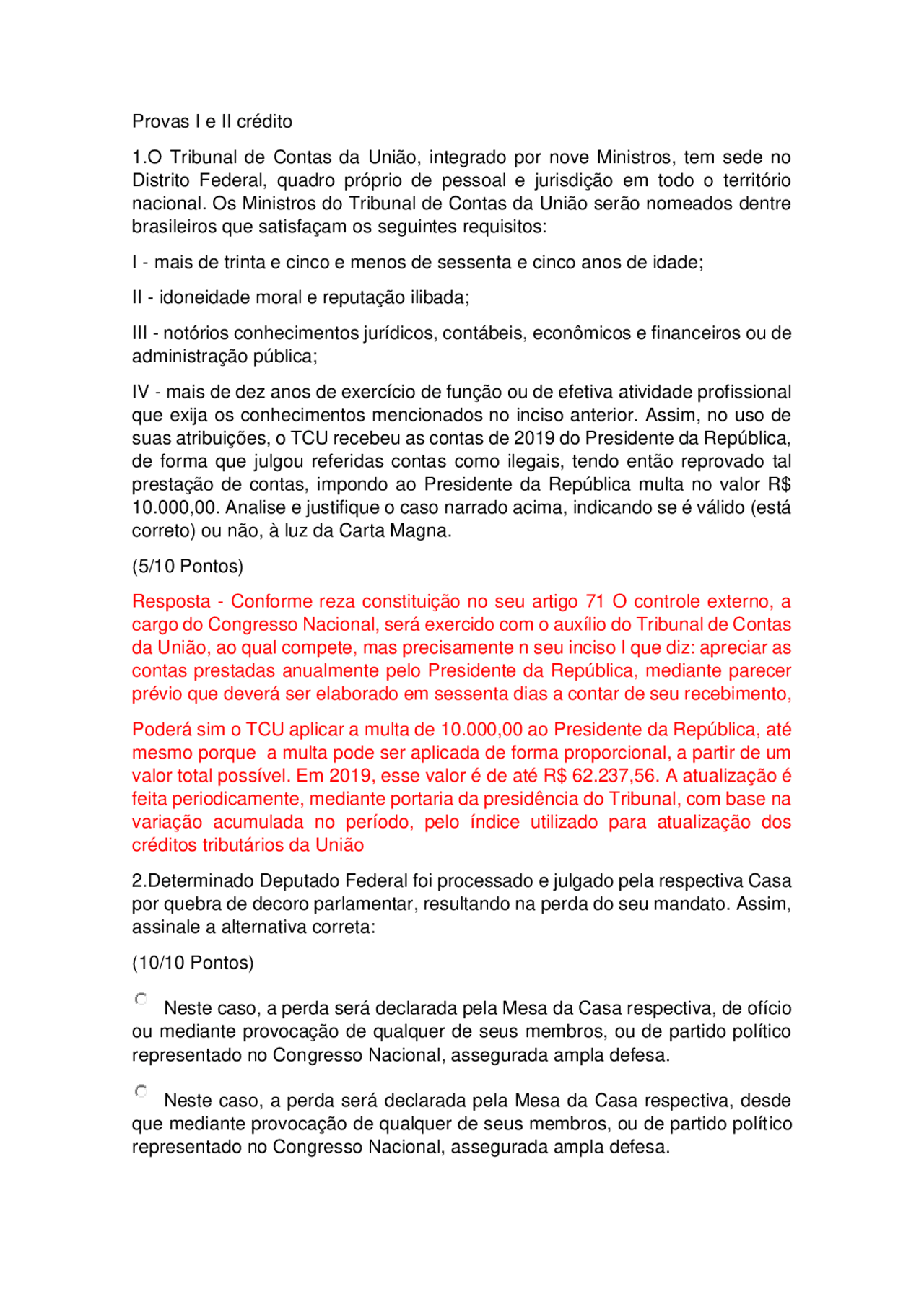 Prova Direito Constitucional Docsity