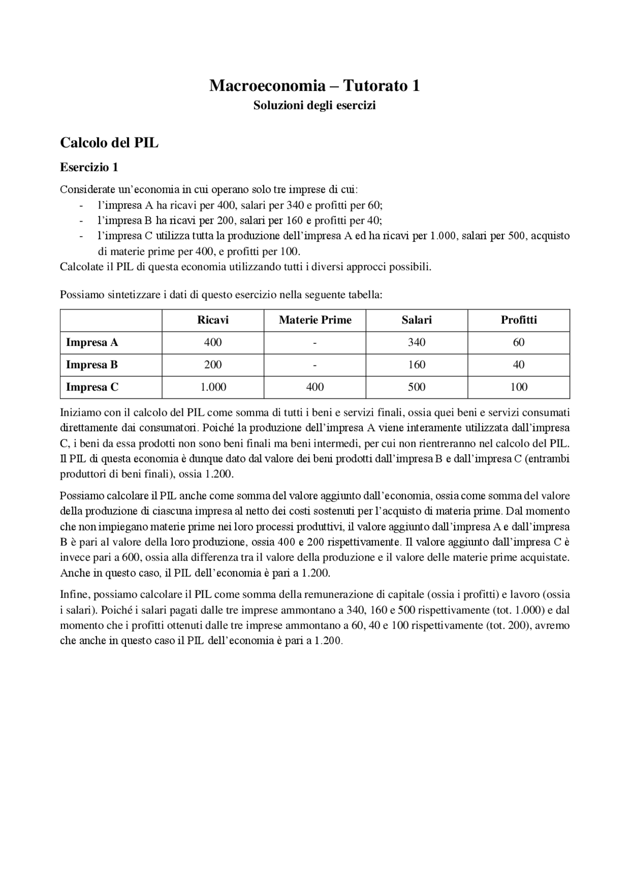 SOLUZIONI ESERCIZI MACROECONOMIA - Docsity