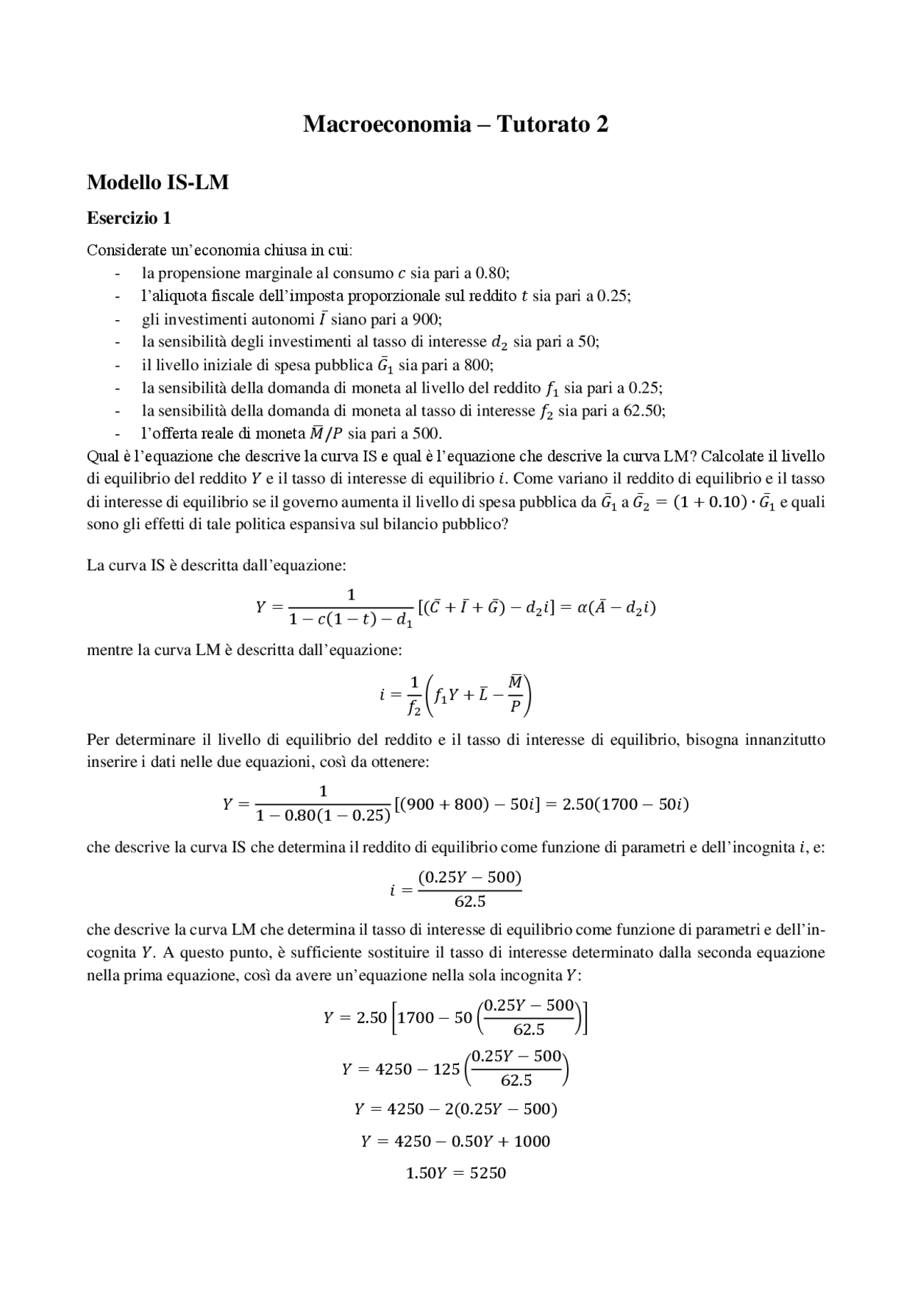 SOLUZIONI ESERCIZI MACROECONOMIA - Docsity