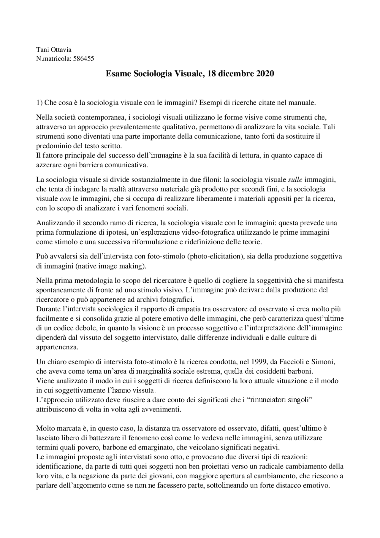 Esame Sociologia Visuale Docsity