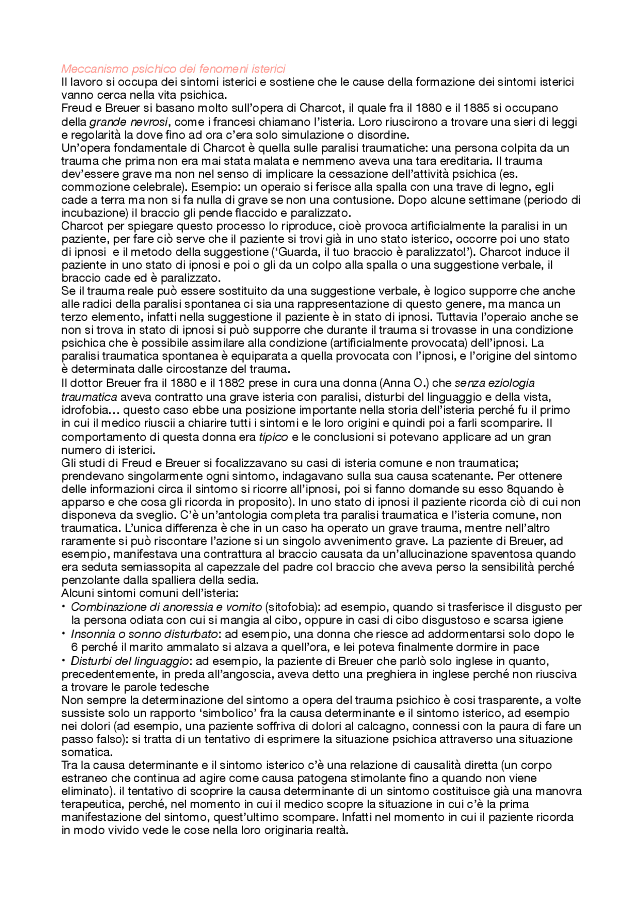 Riassunto Parti Di Isteria E Angoscia Docsity