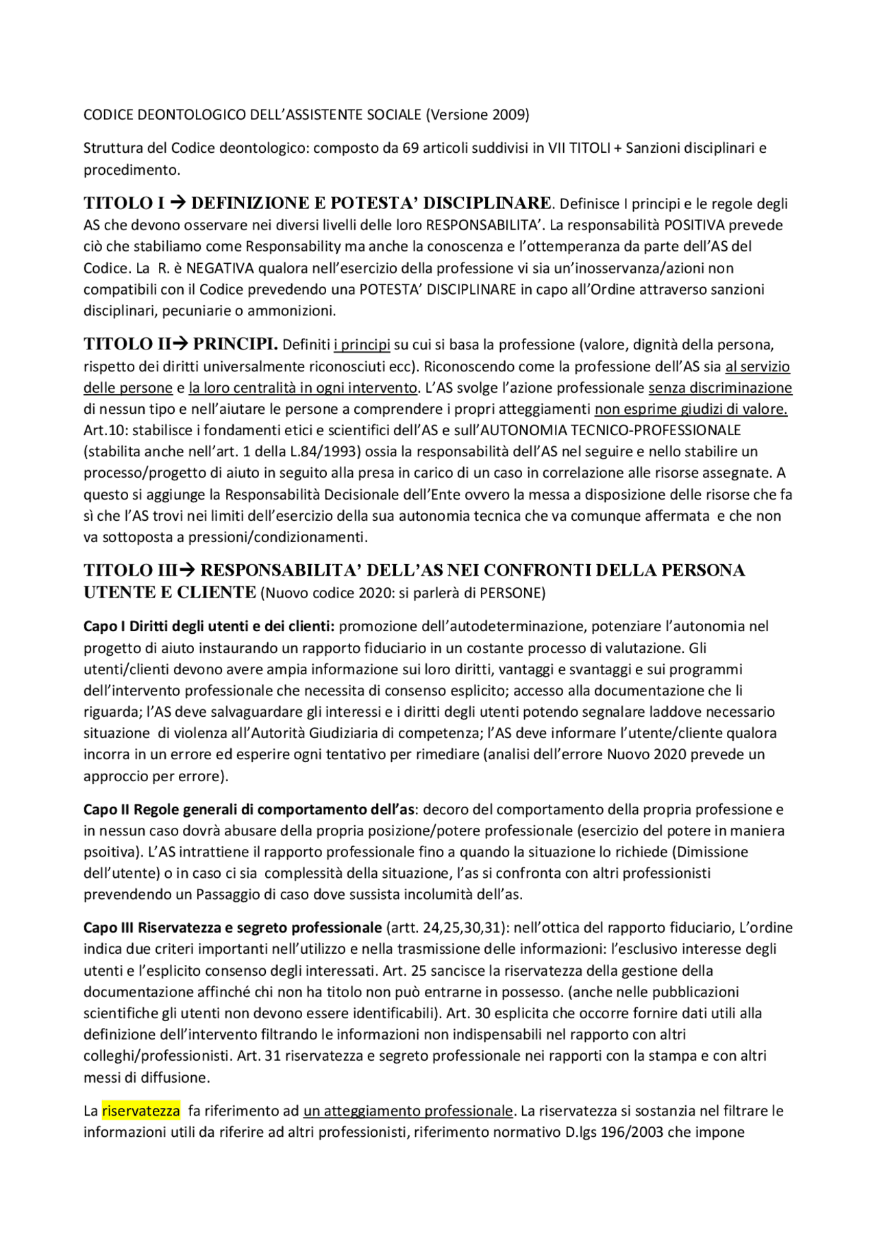 Codice Deontologico Dellassistente Sociale Versione 2009 Docsity