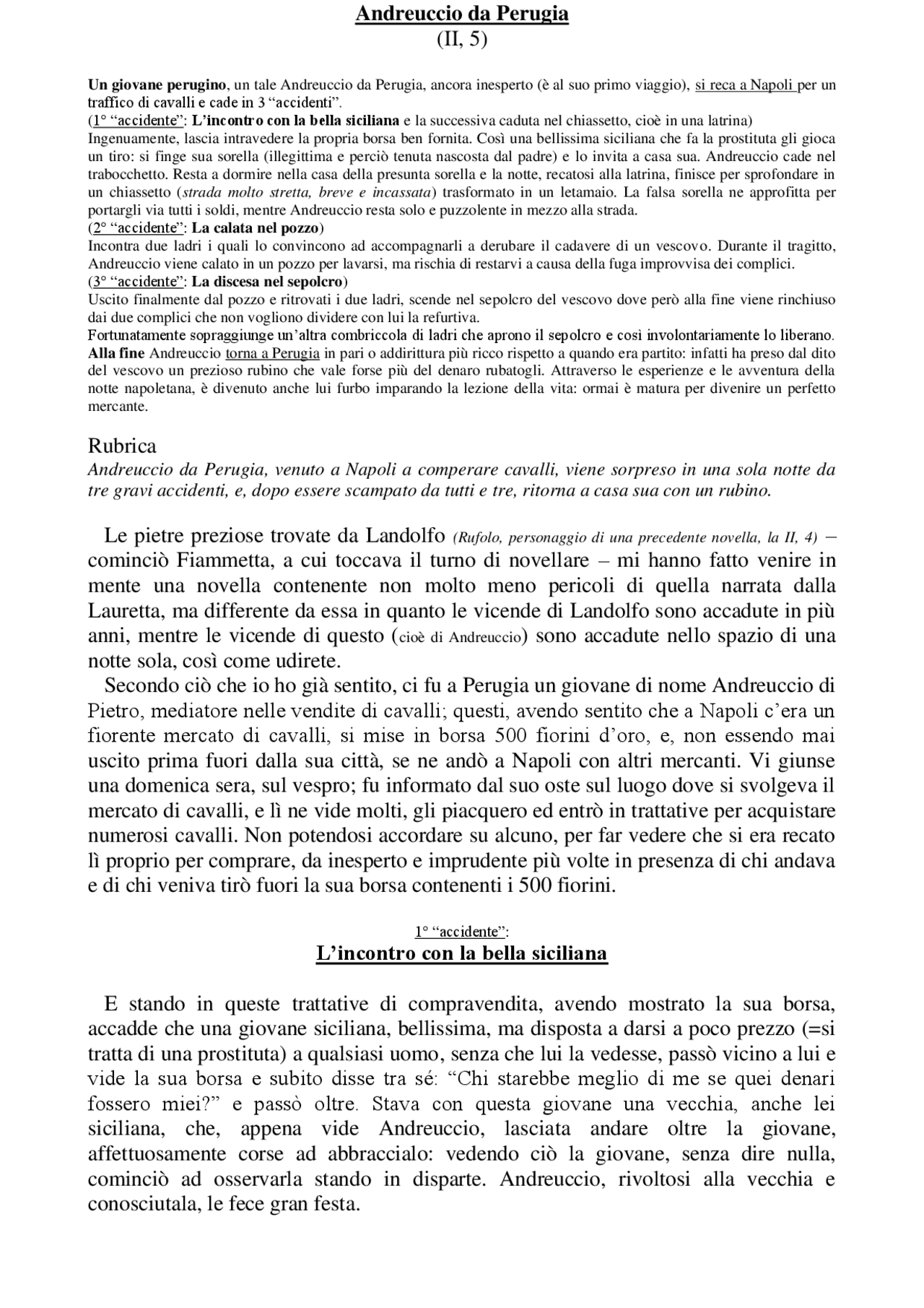 DECAMERON, Andreuccio da Perugia II,5 - Docsity