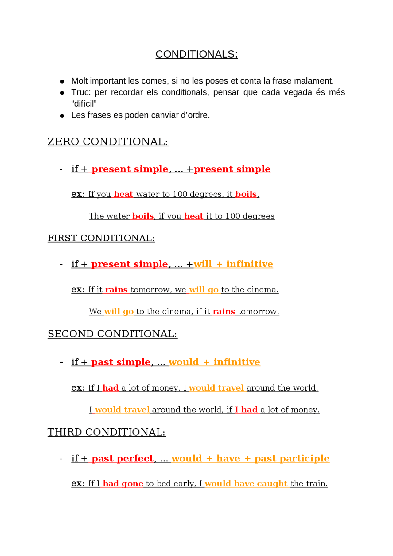 Zero, first, second and third conditional | Appunti di Inglese | Docsity