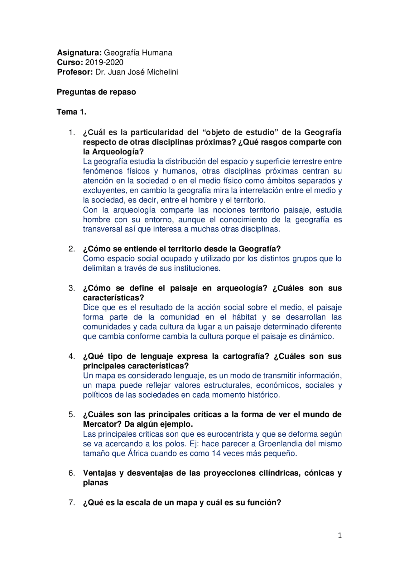 Preguntas Geografía Humana - Docsity