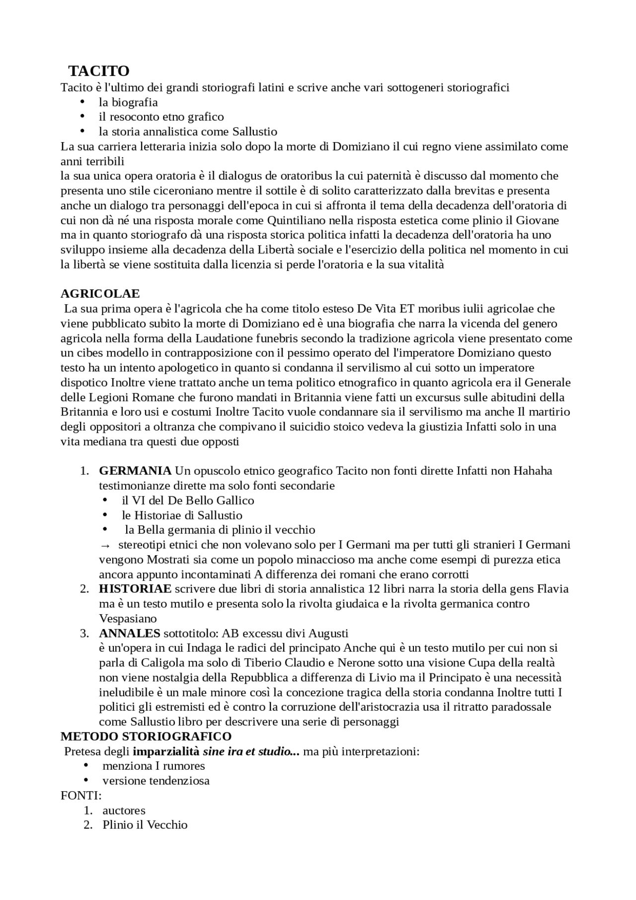 Tacito Riassunto Efficace Docsity