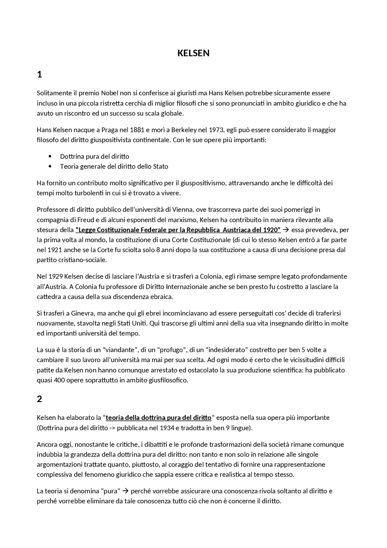 Riassunto Del Filosofo Hans Kelsen Docsity