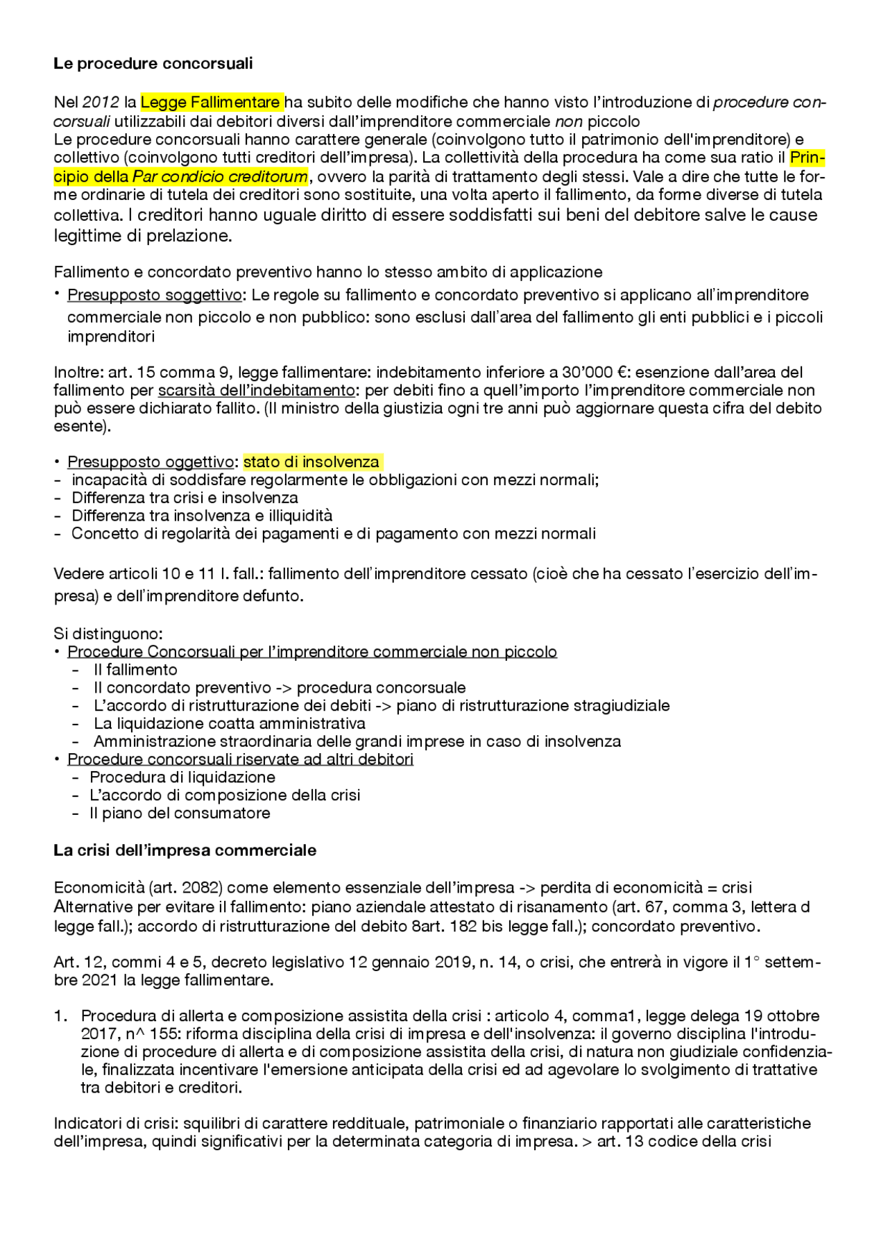 Procedure Concorsuali Con Articoli Docsity