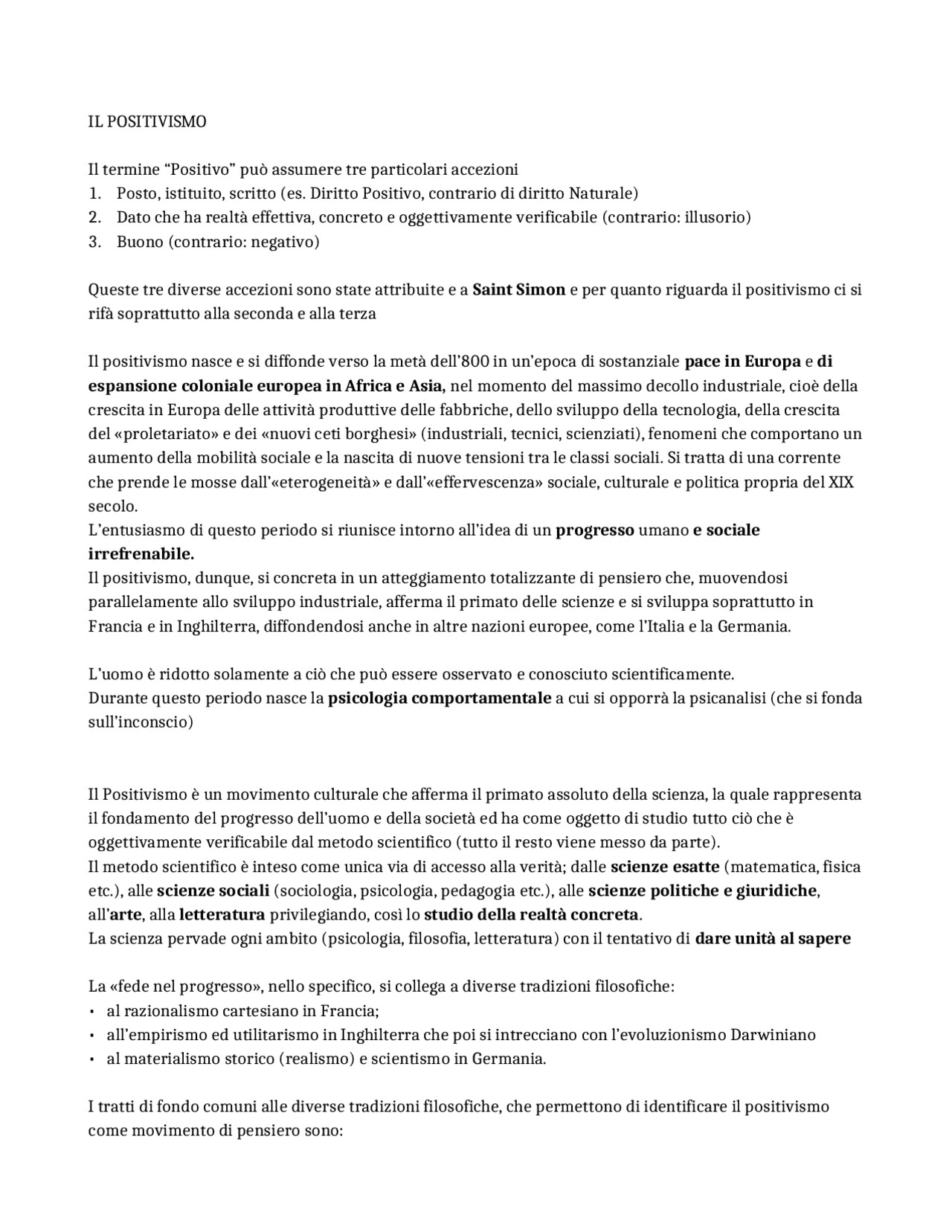 Il Positivismo E Comte Docsity