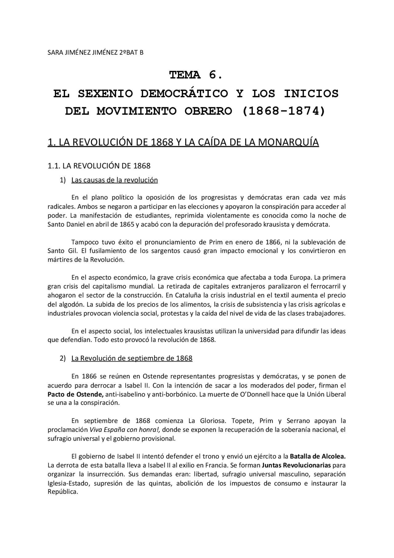 El Sexenio Democrático - Docsity