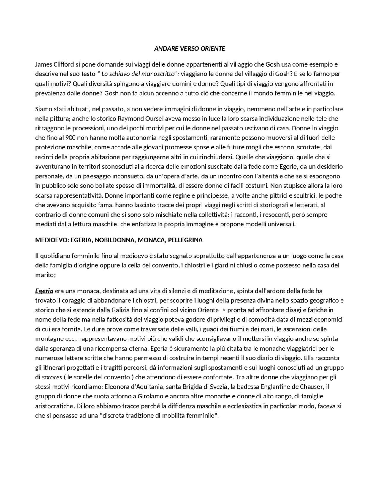Riassunto Andare Verso Oriente Docsity