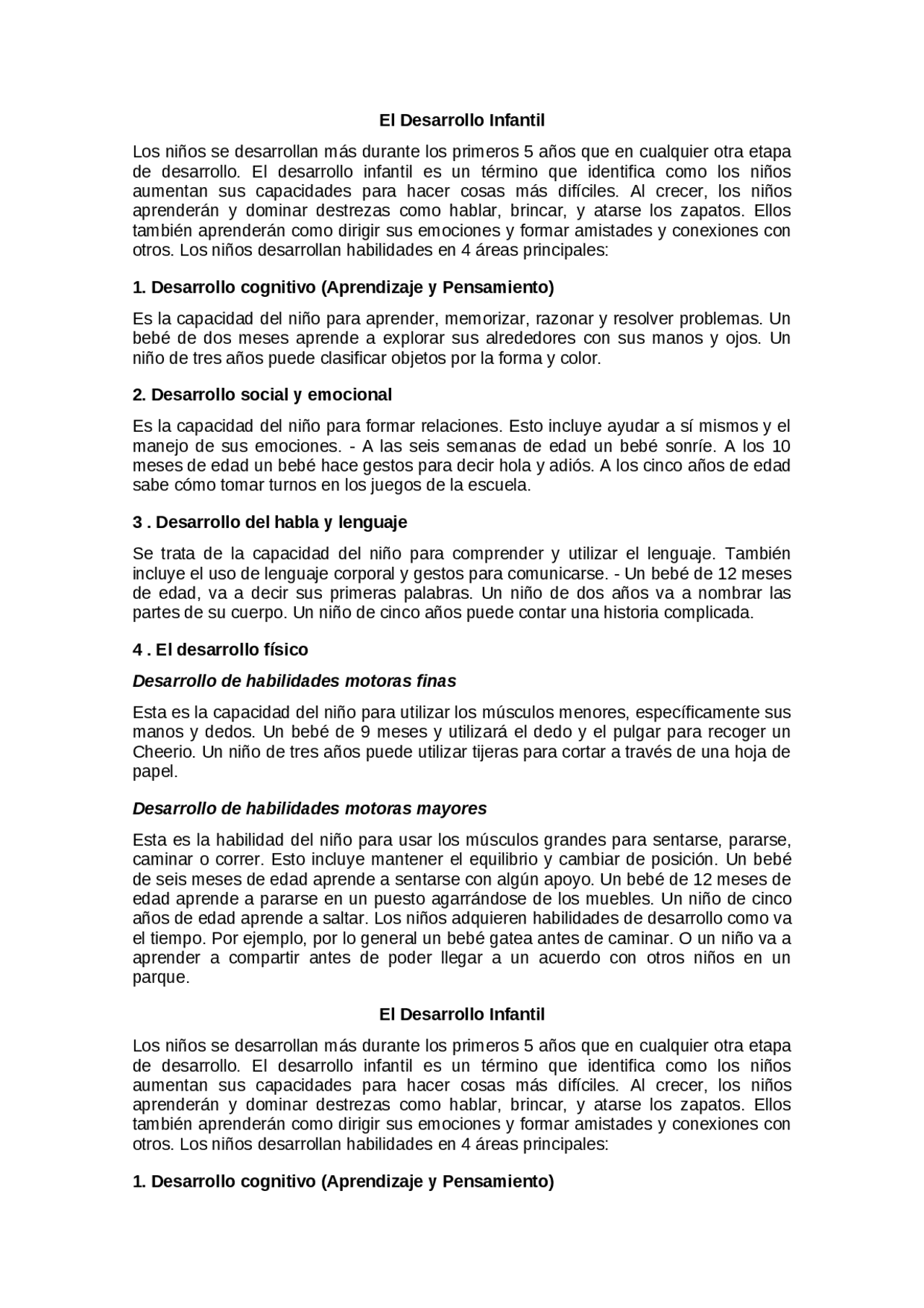 El Desarrollo Infantil Docsity