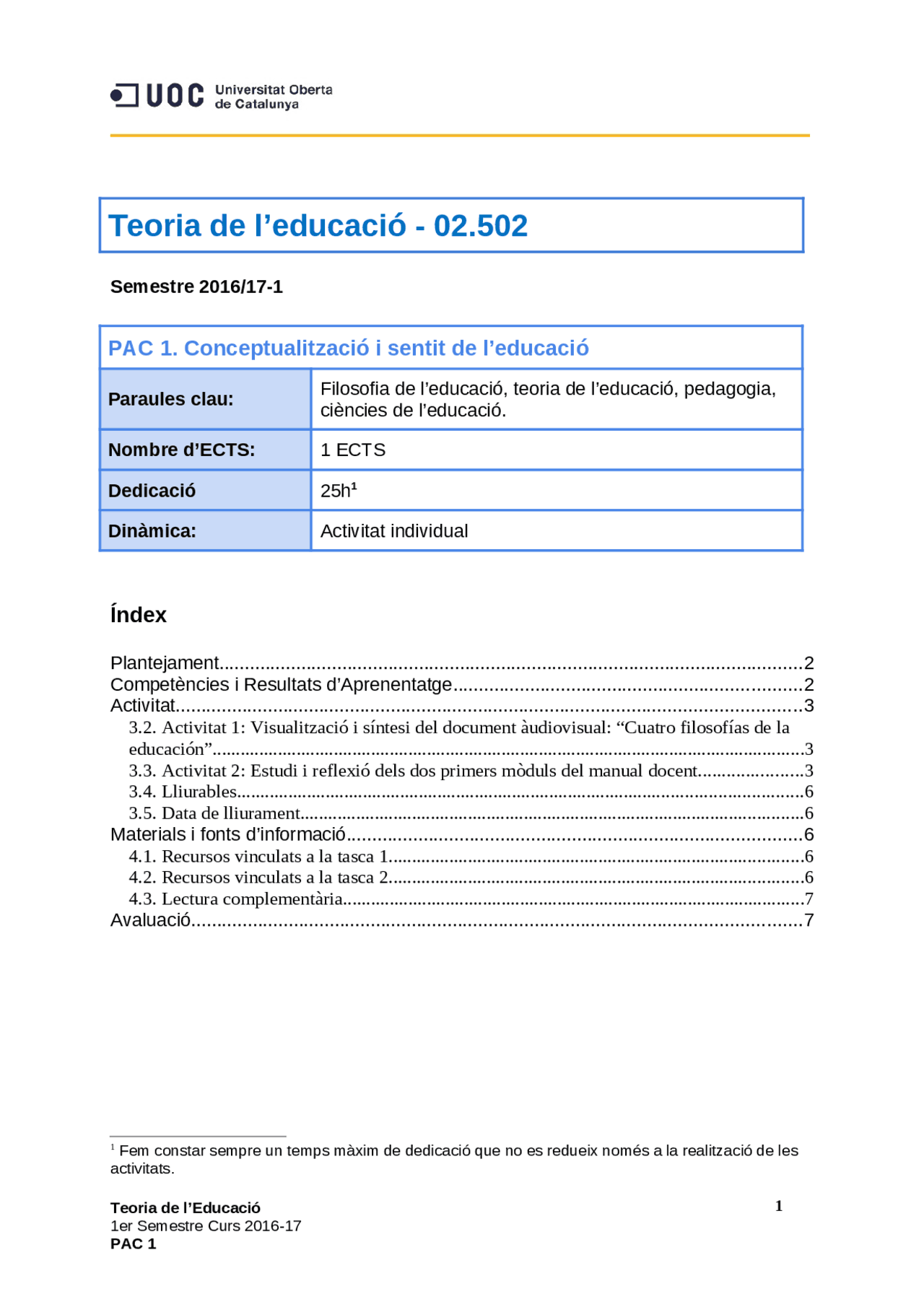 Pac1conceptualizació I Sentit De Leducació1er Ejercicios De