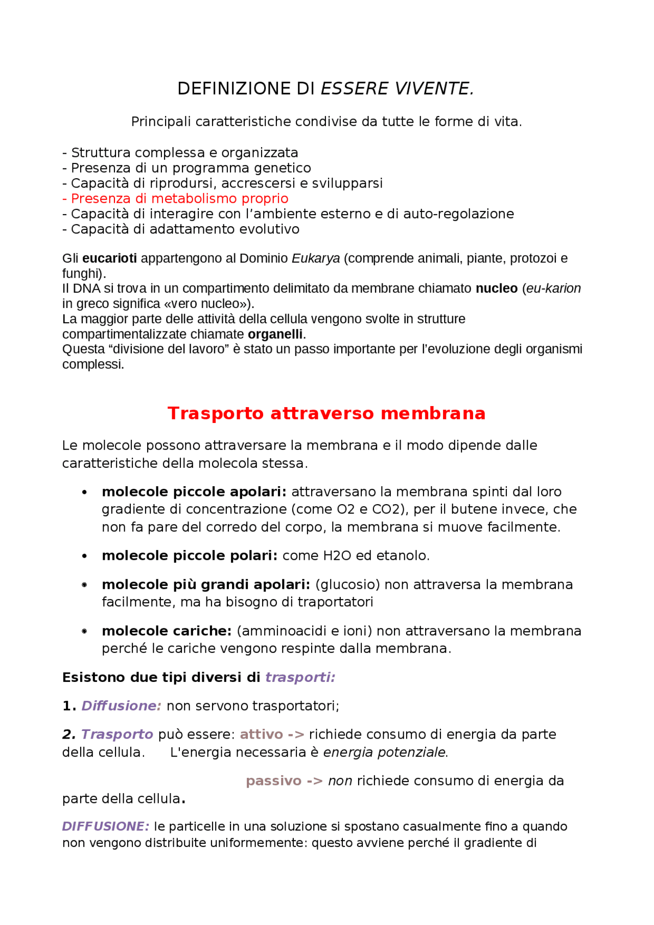 Prima Parte Riassunti Di Biologia Docsity