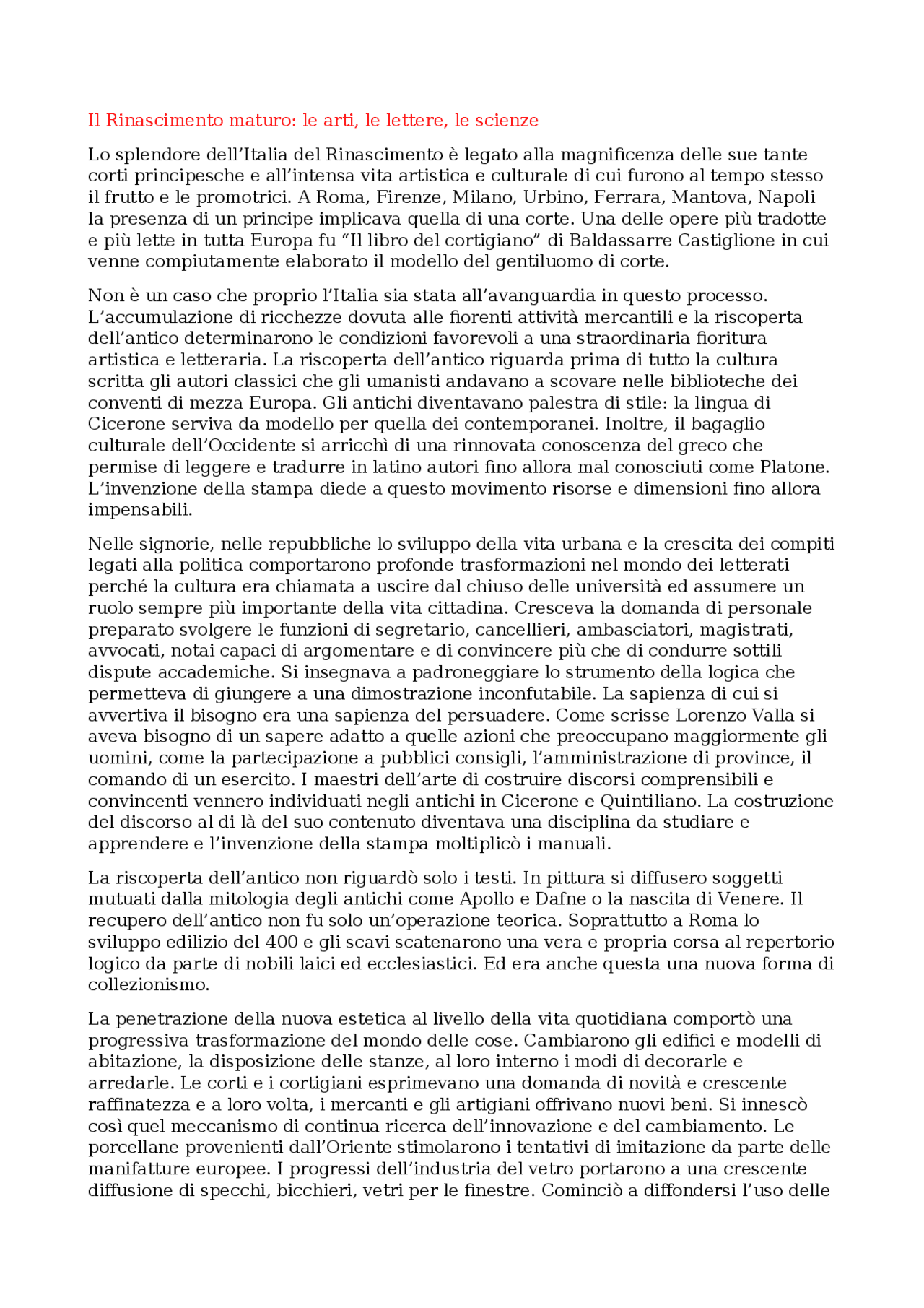 Riassunto Sui Caratteri Del Rinascimento Docsity