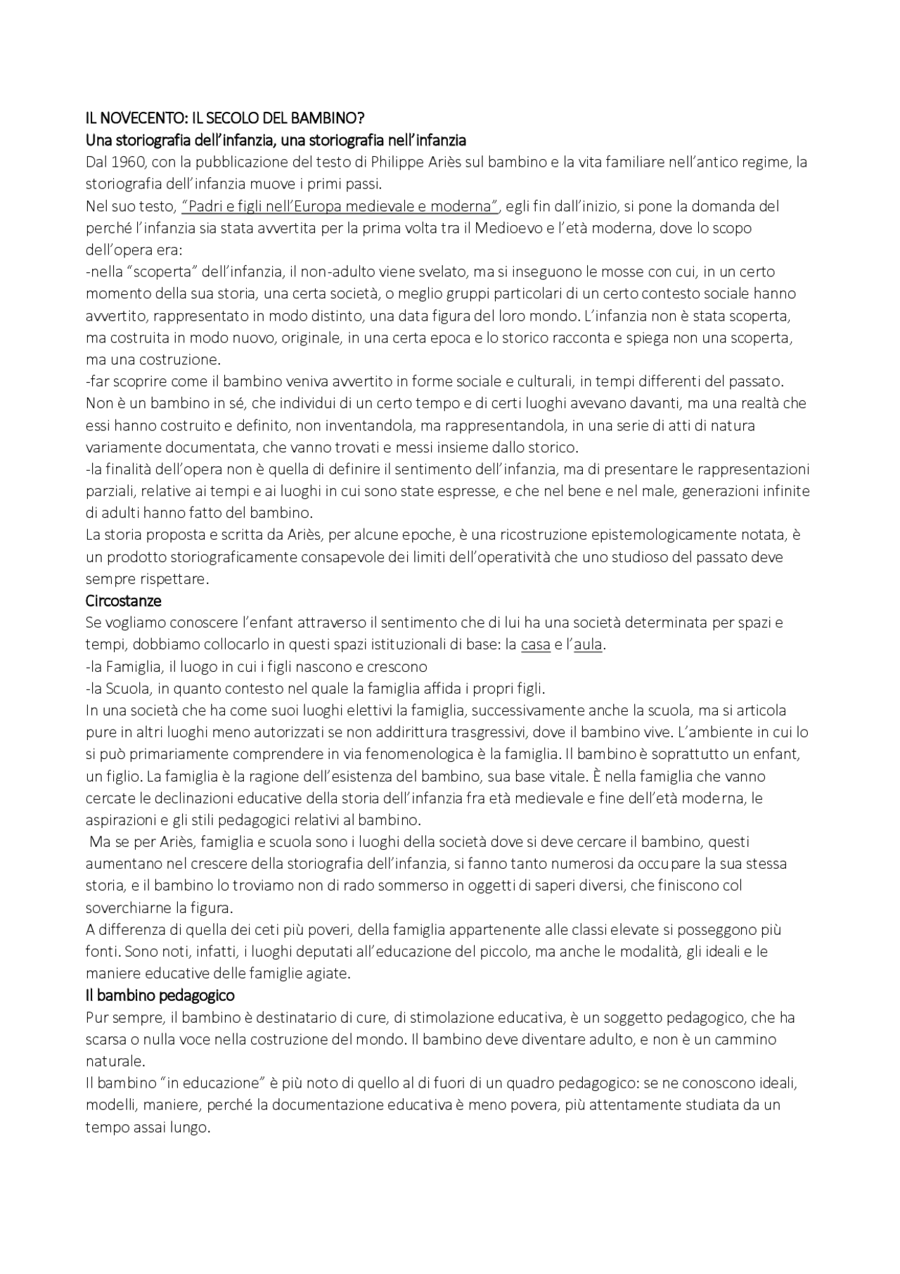 Il Novecento Il Secolo Del Bambino Docsity