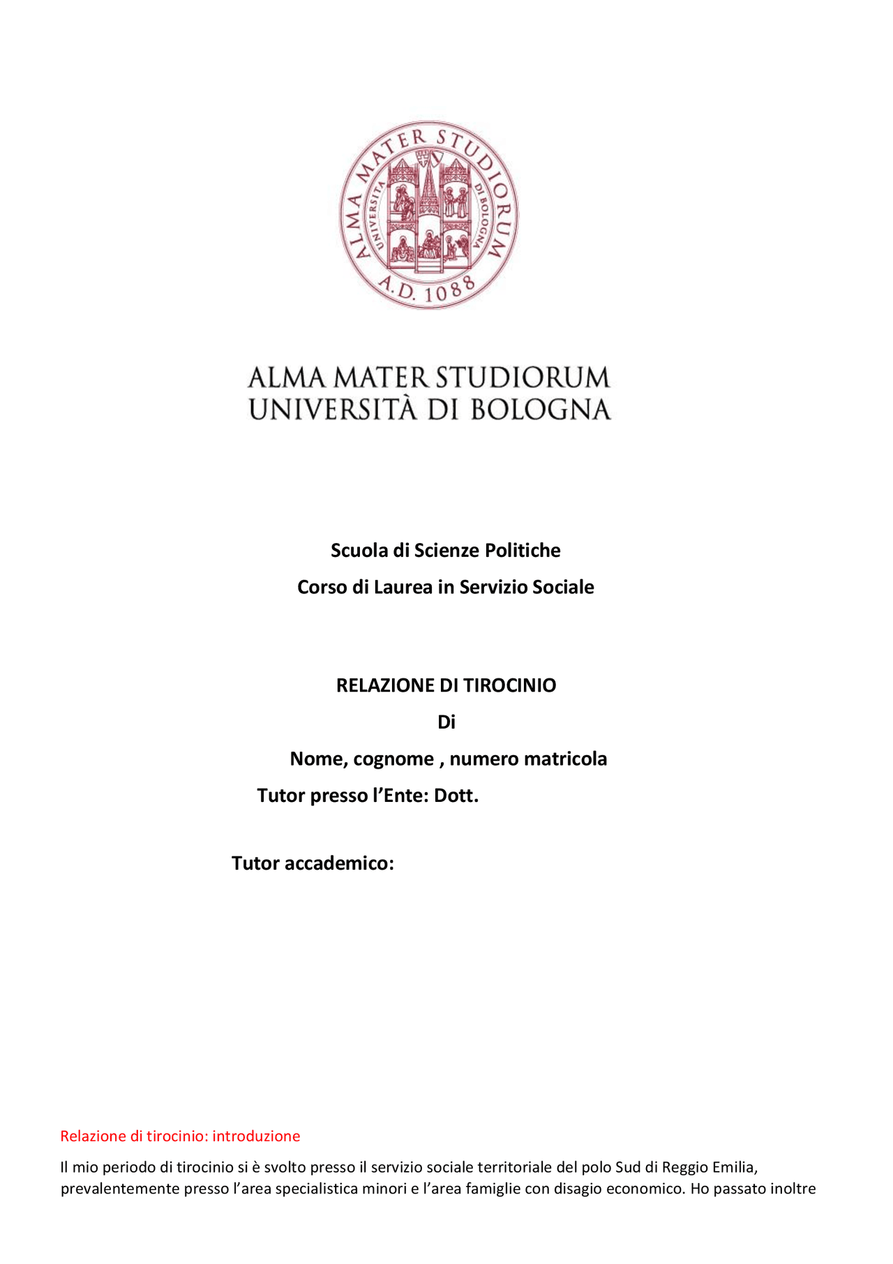 Relazione Finale Tirocinio Tesine Universitarie Di Metodi E Tecniche