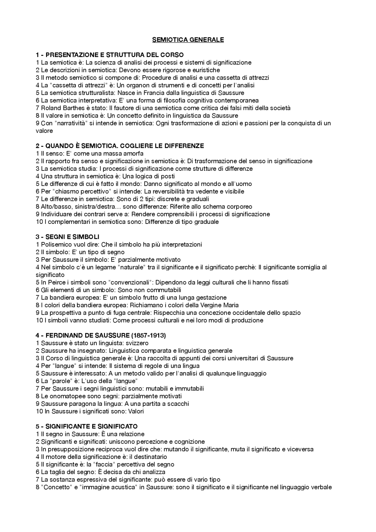 Risposte Test Semiotica Generale Panieri Di Semiotica Docsity