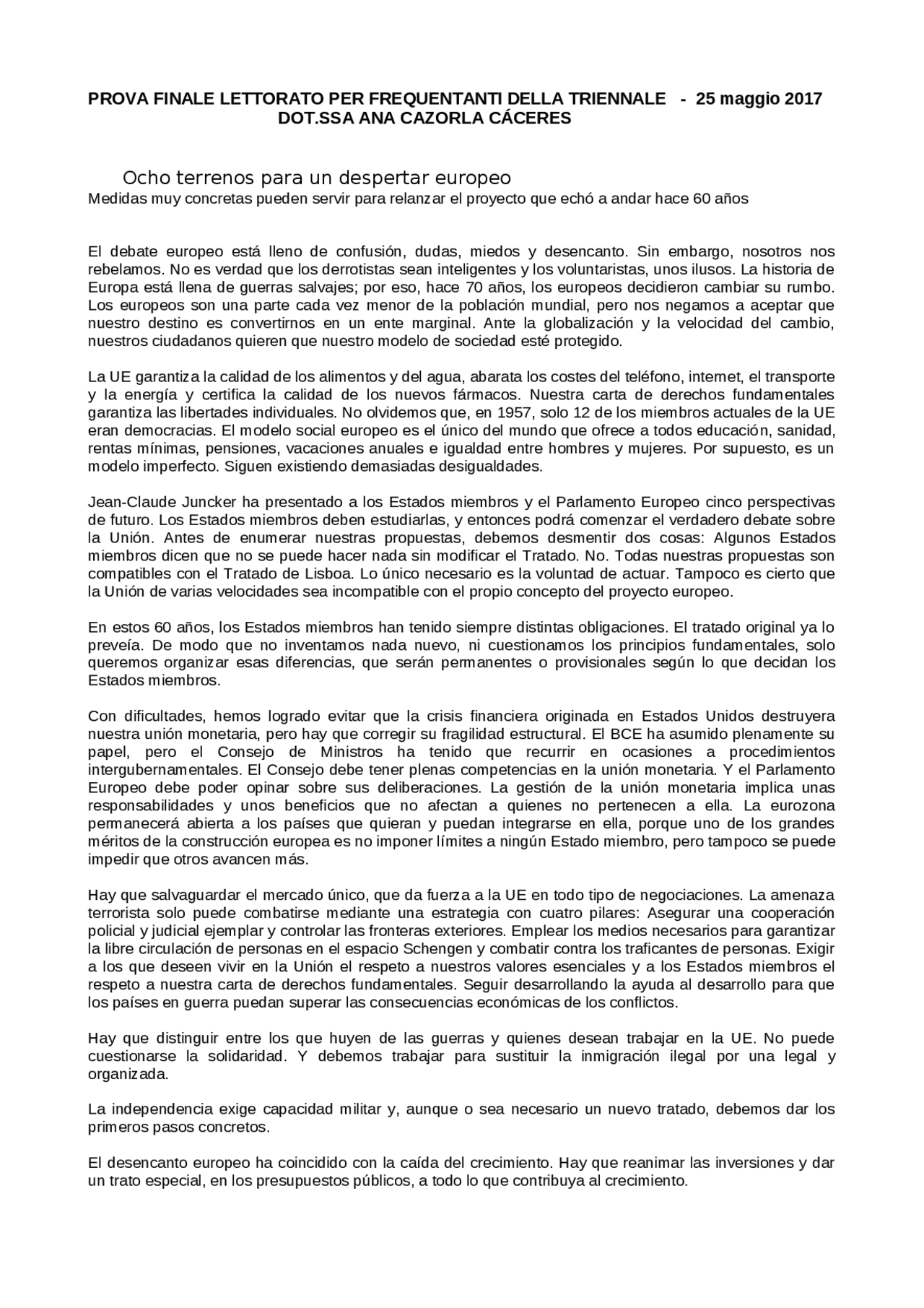 Simulazione Esame Spagnolo B2 Unipd Cazorla Docsity