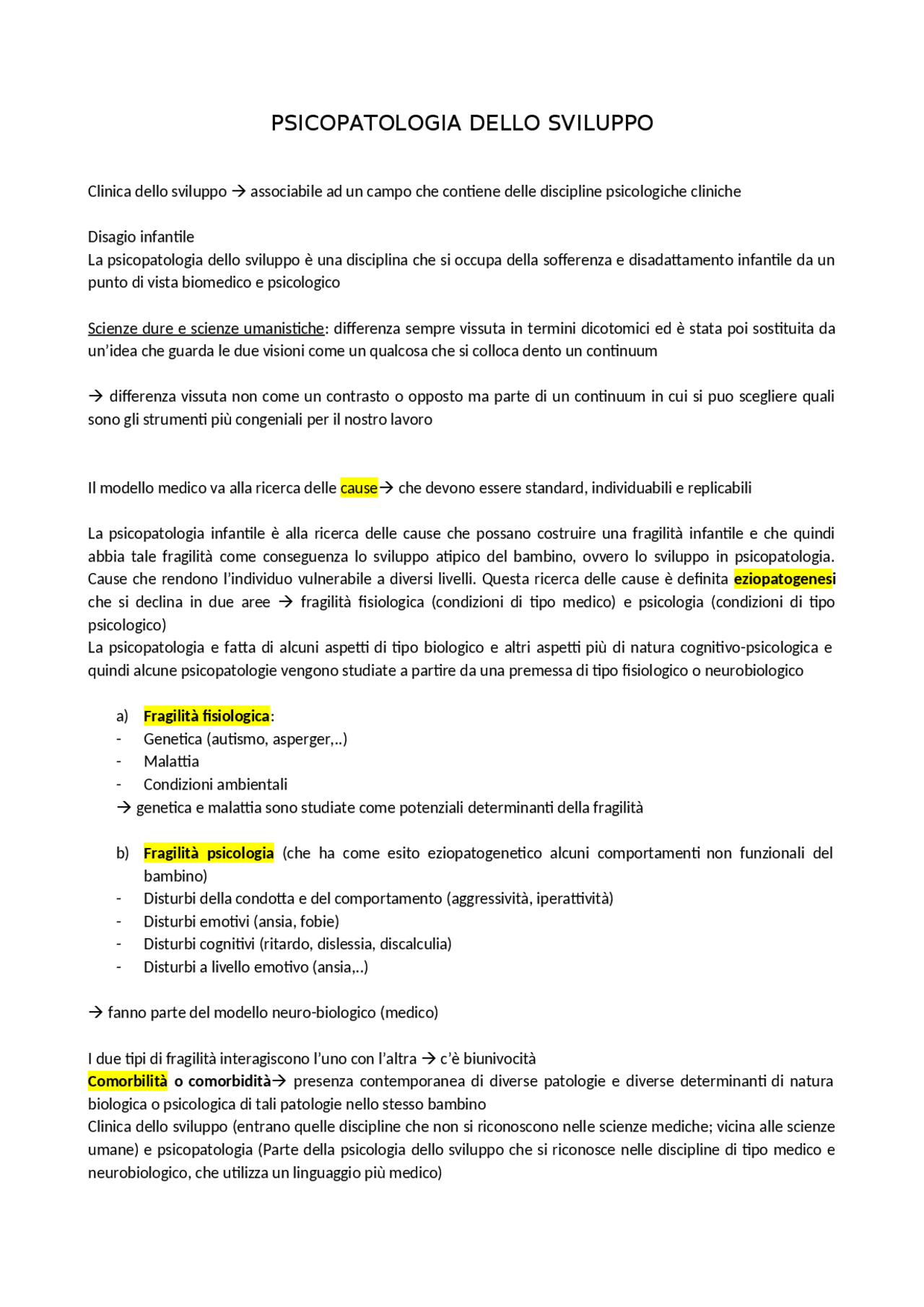 Psicopatologia Dello Sviluppo Docsity