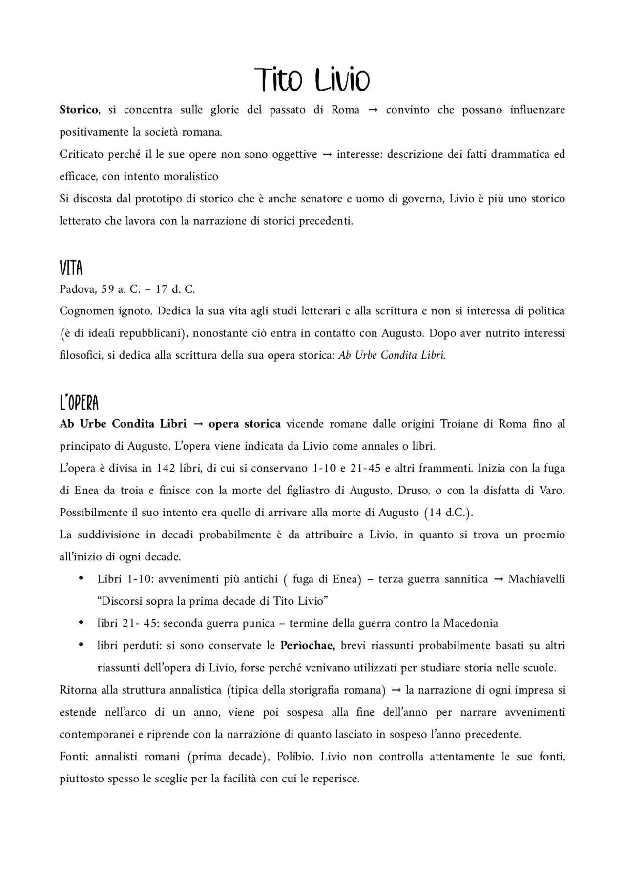 Tito Livio Riassunto Docsity