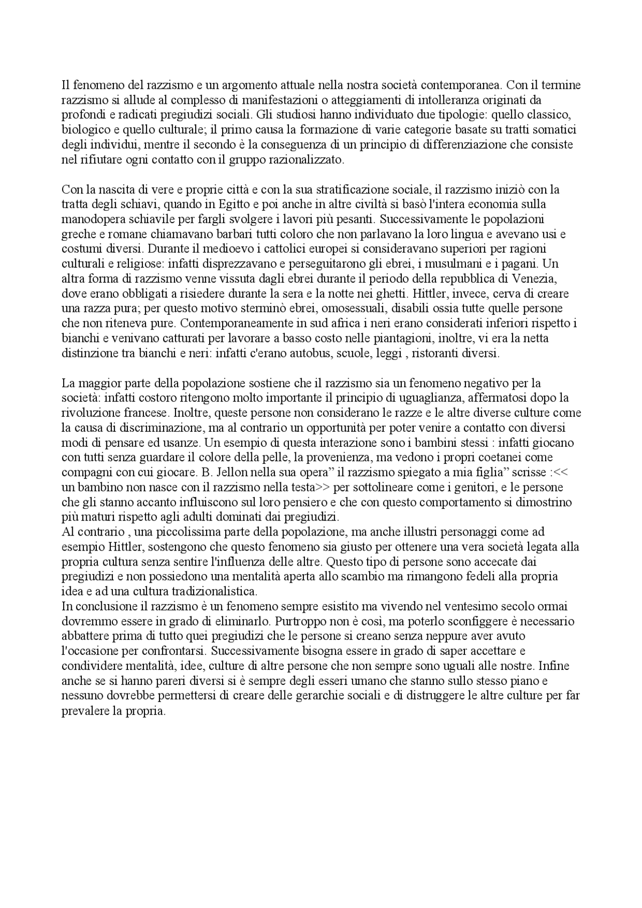 Fenomeno Del Razzismo Docsity