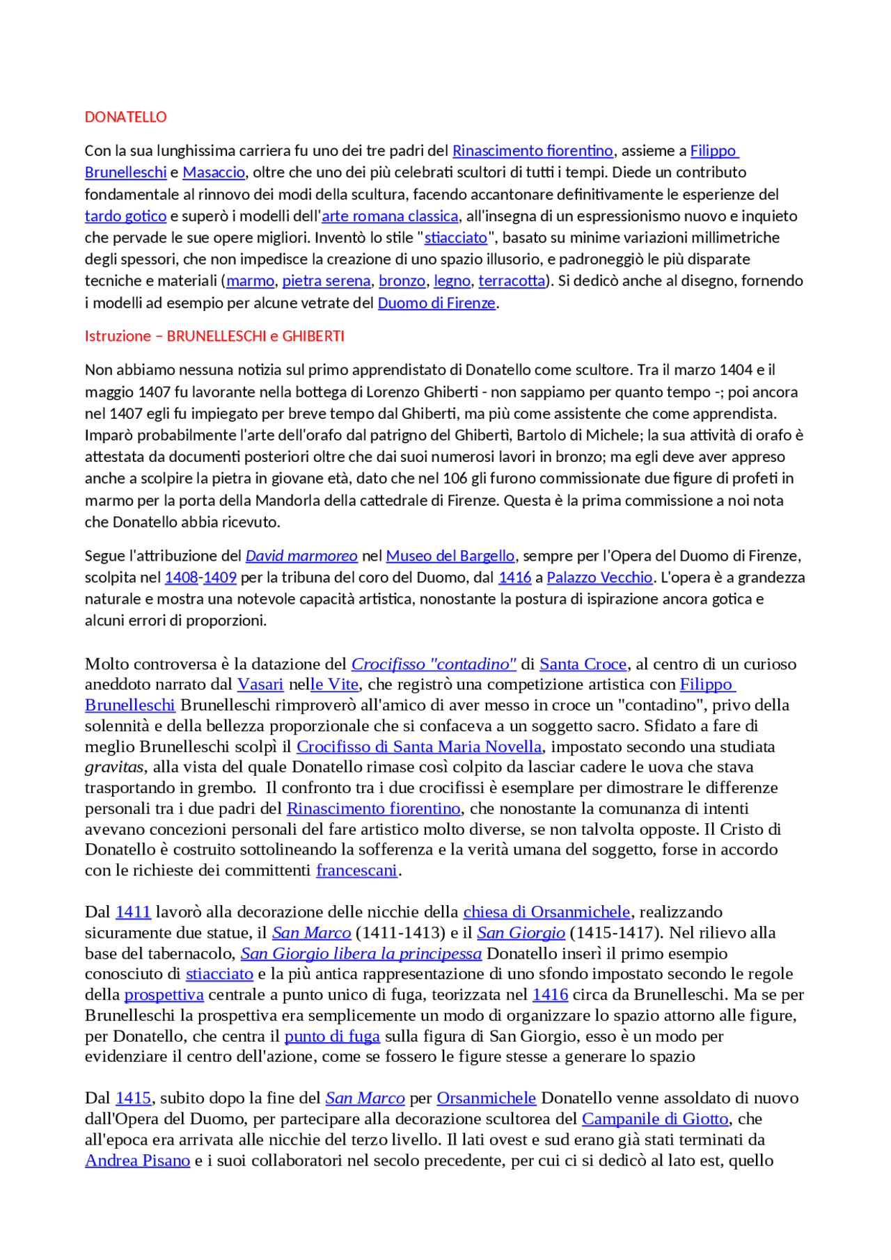 Periodo Rinascimentale Vita E Opere Di Donatello Docsity