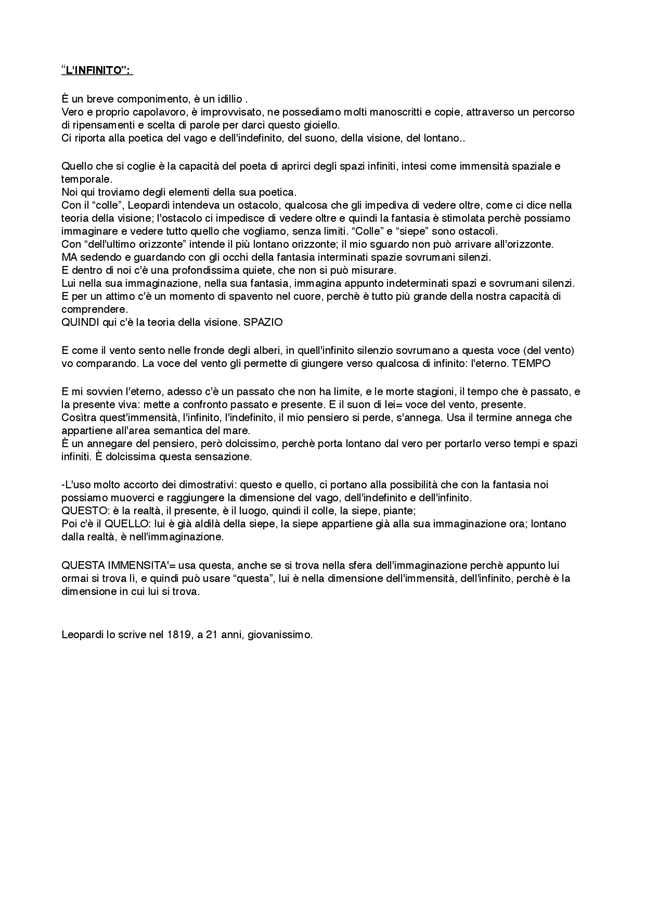 Linfinito Leopardi Docsity