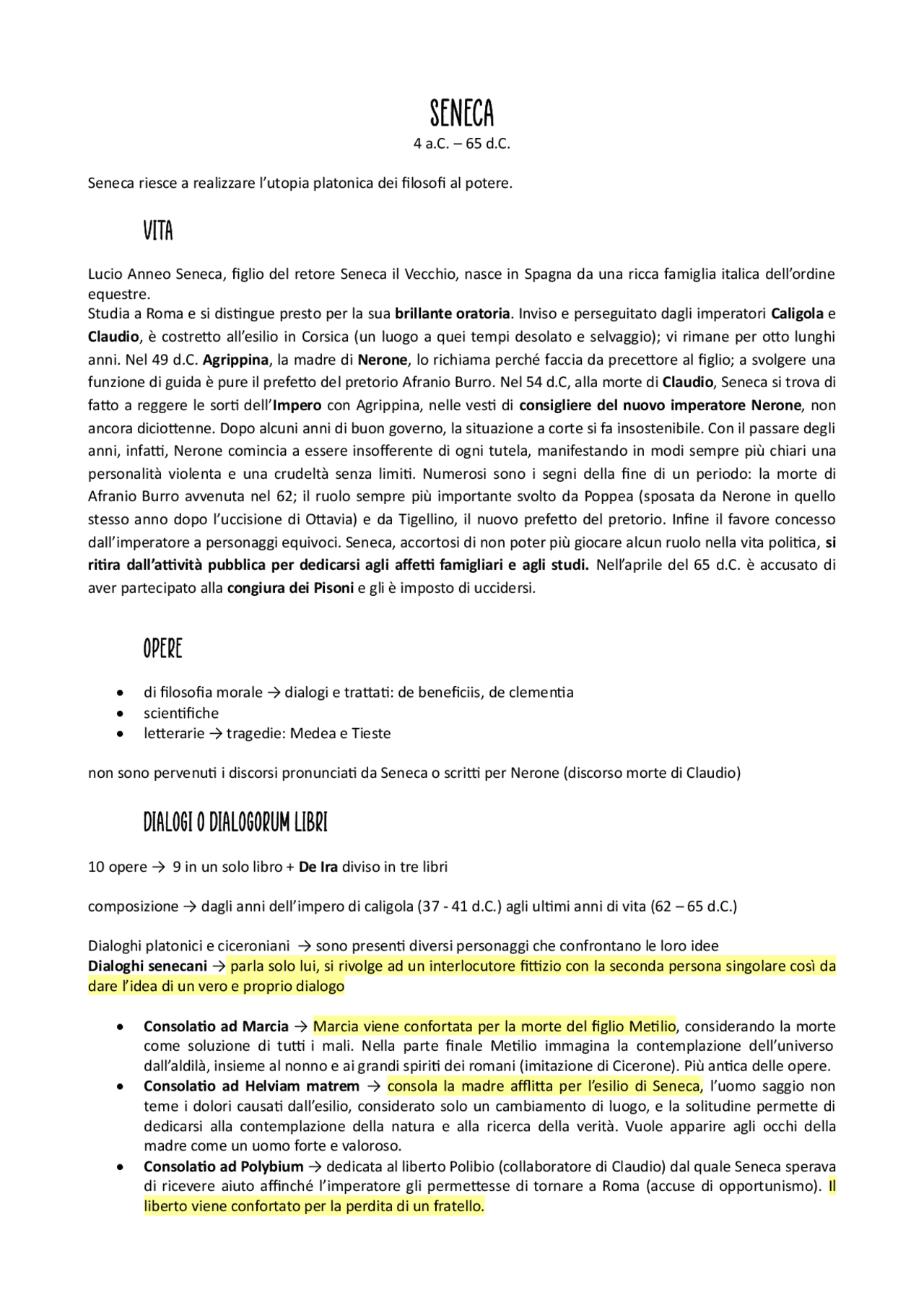 Seneca Riassunto Docsity