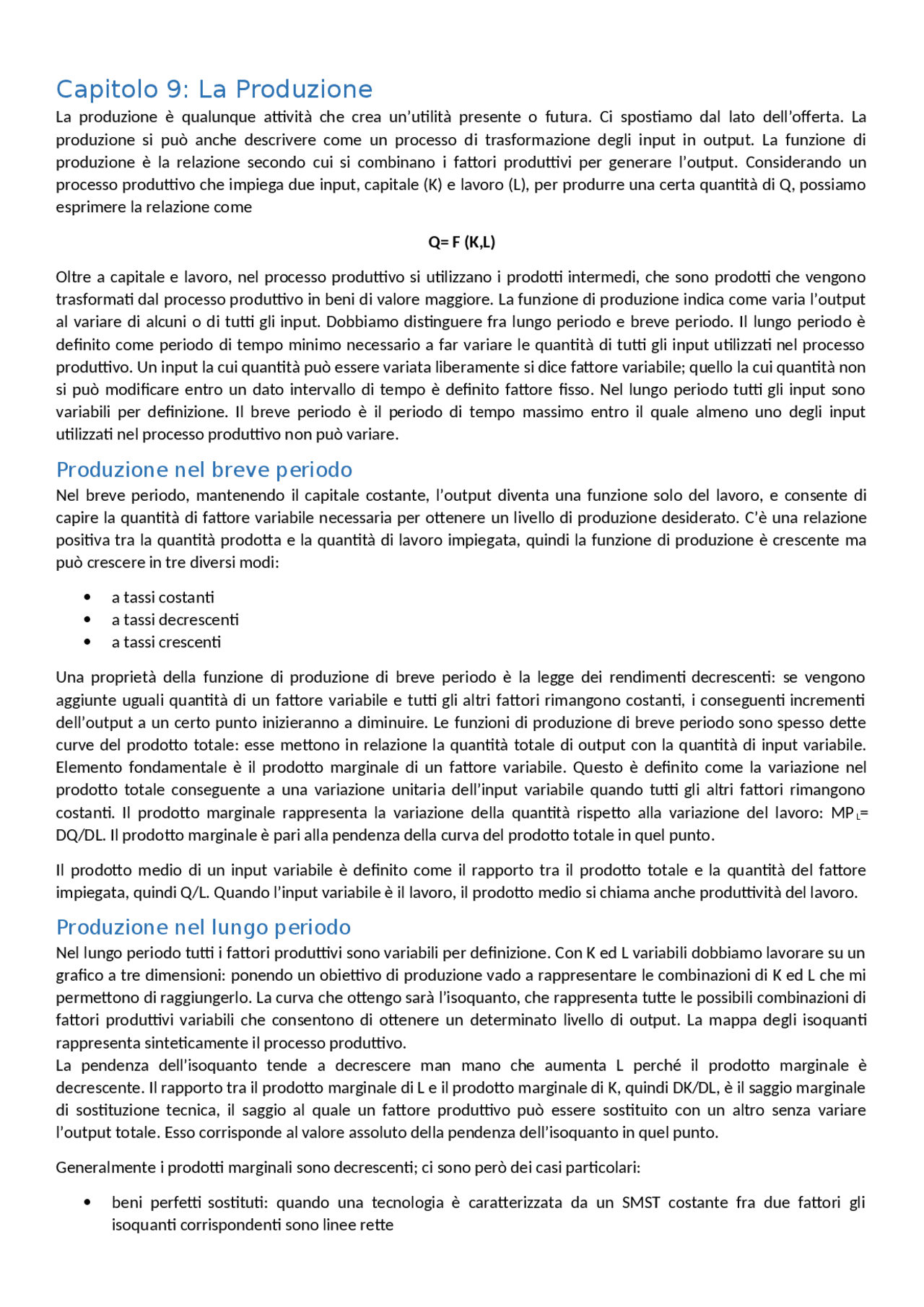 La Produzione Microeconomia Docsity