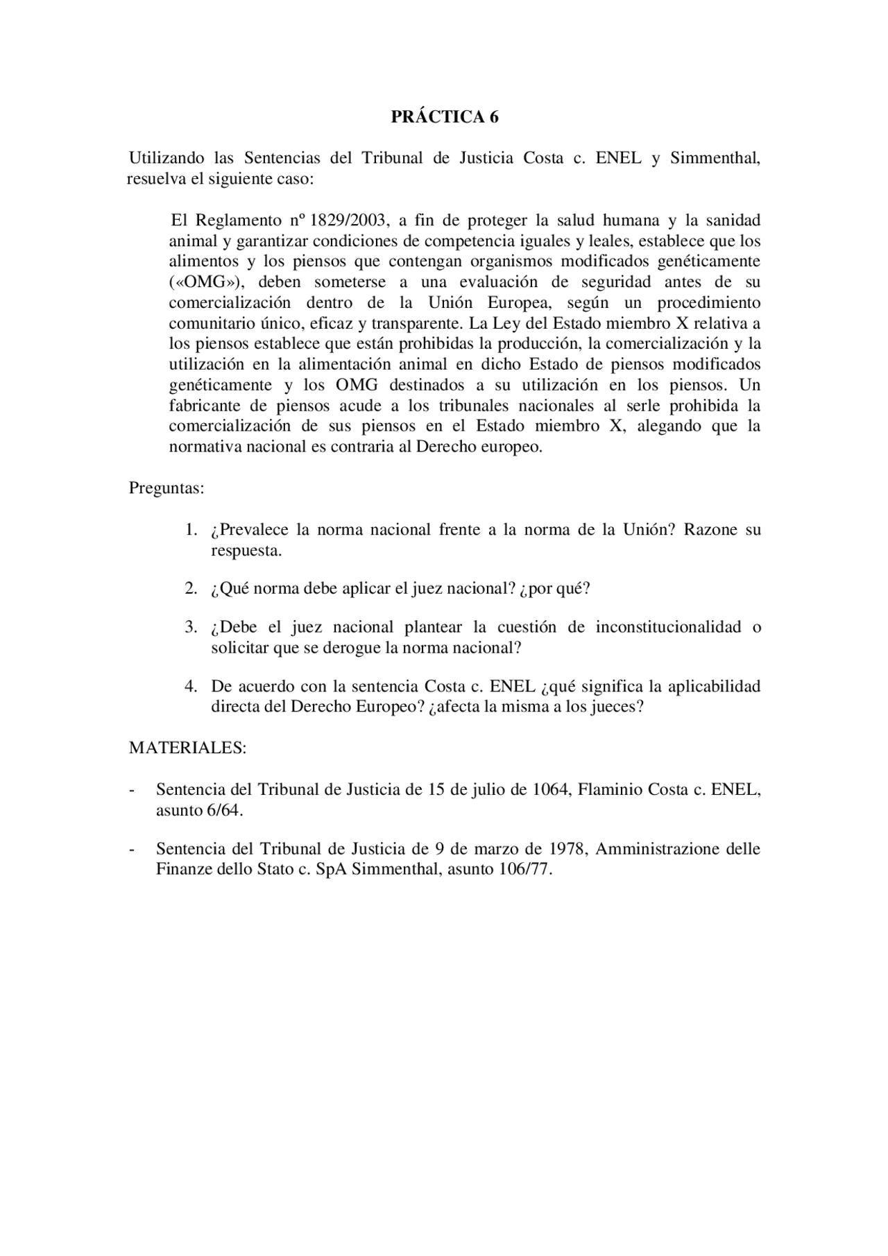 Practica 6 Derecho Comunitario Docsity
