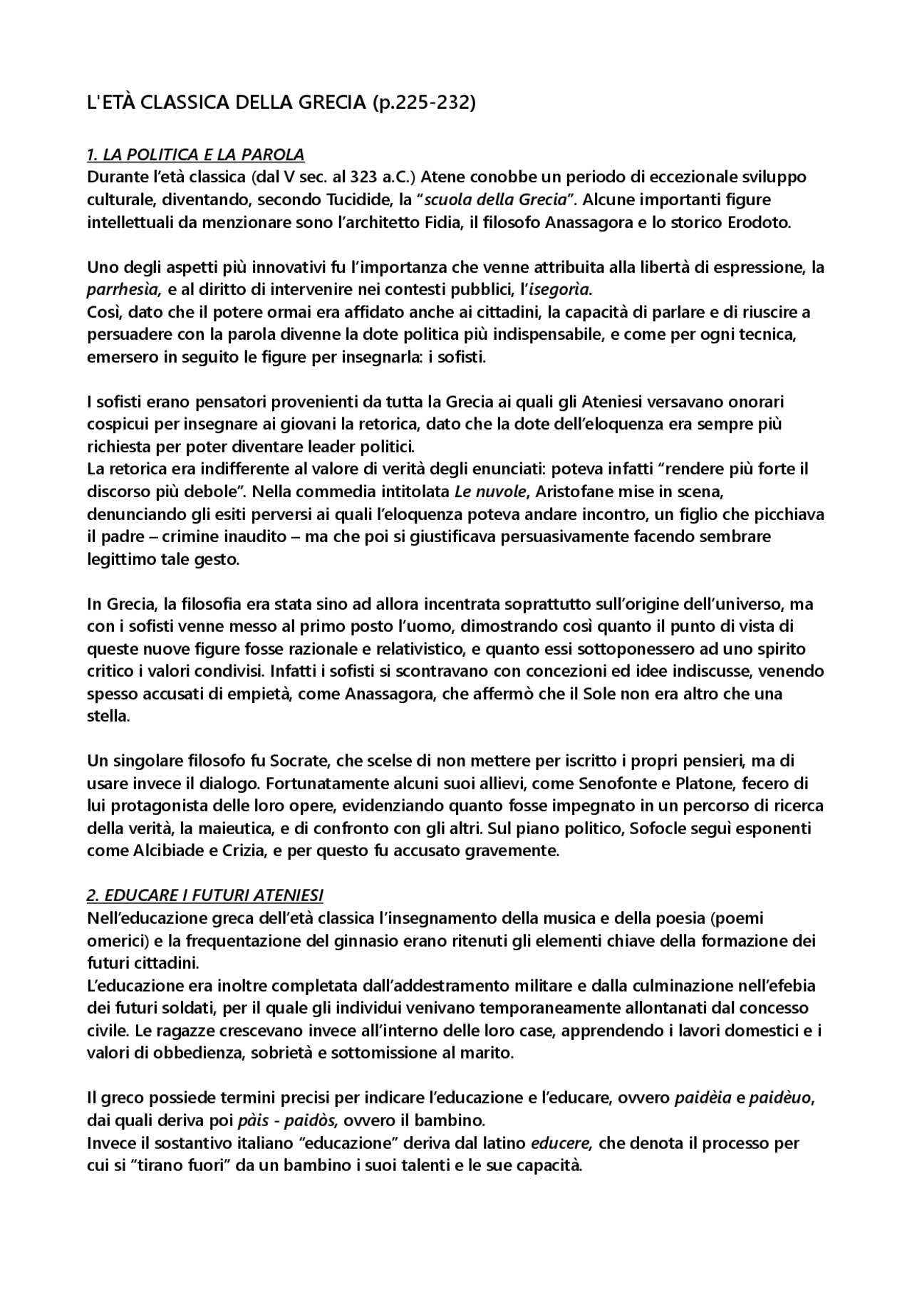 Età classica della grecia - Docsity