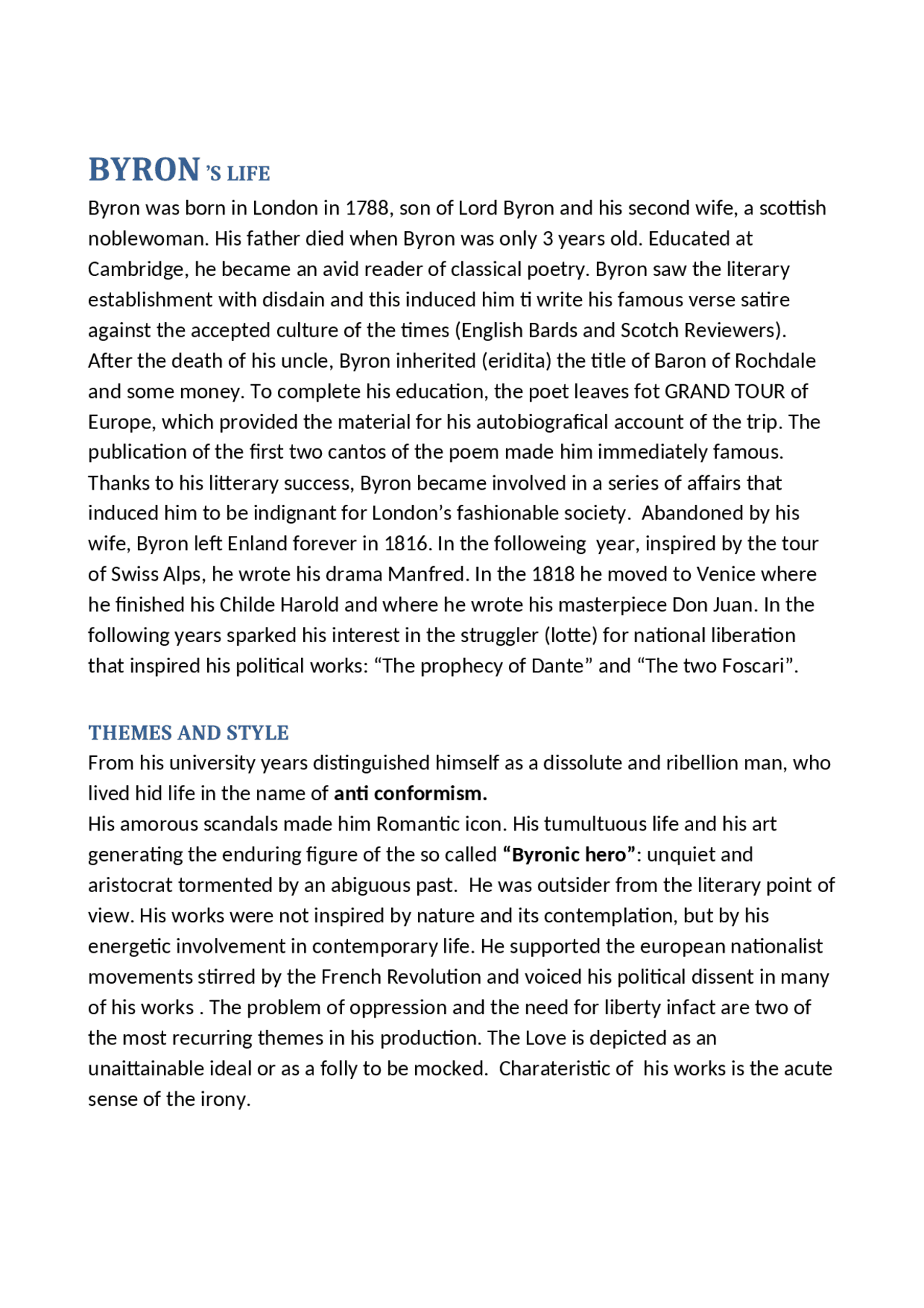 Da BYRON a JANE AUSTEN - Docsity