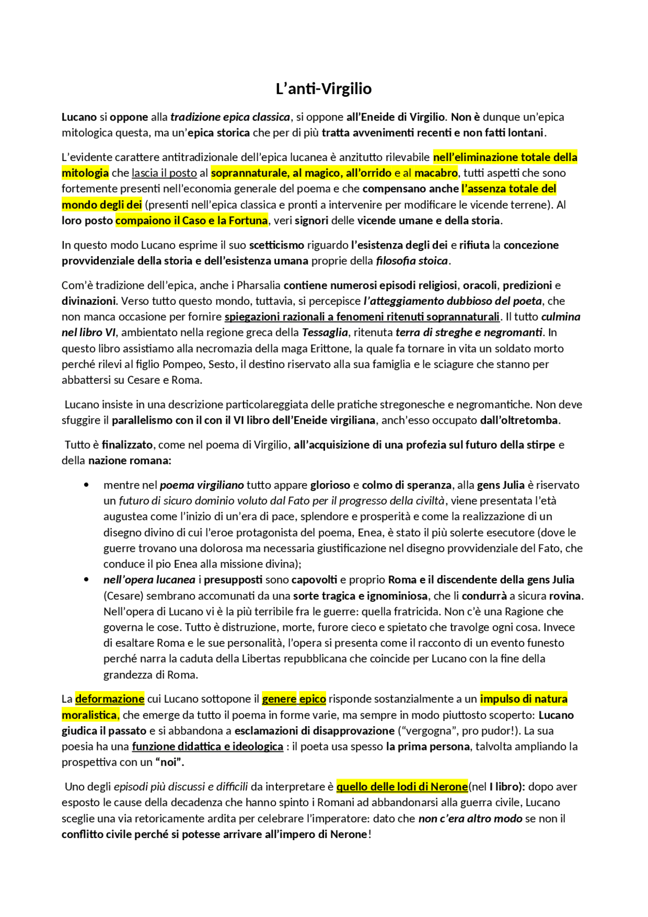 Lucano Lanti Virgilio Appunti Di Latino Docsity