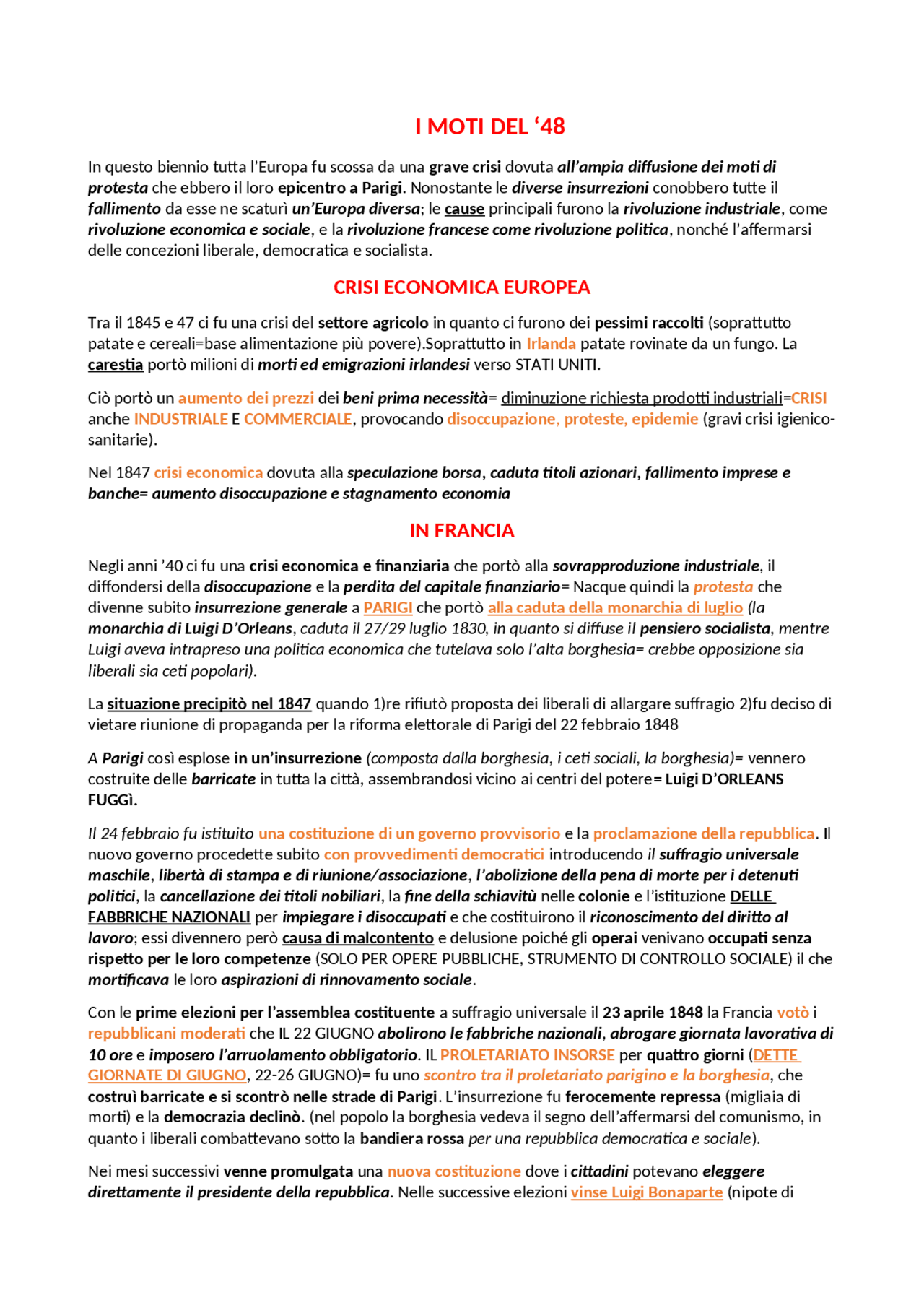 I Moti Del 48 In Europa Storia Docsity