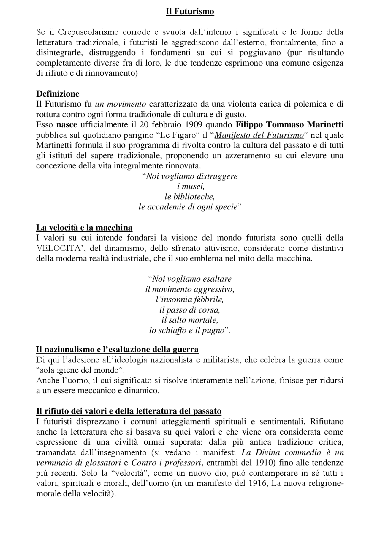 Il Futurismo Appunti Docsity
