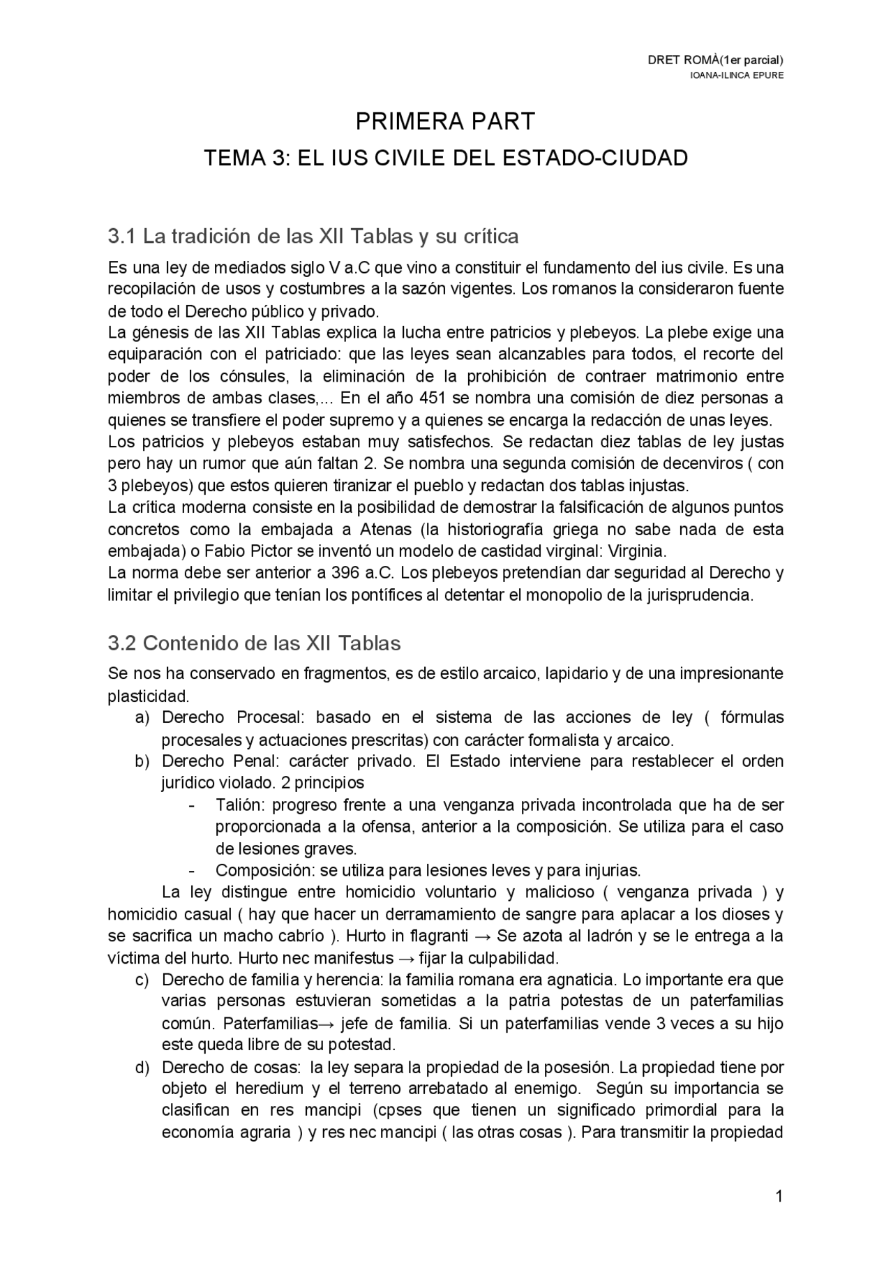 Dret Romà Primer Parcial Docsity