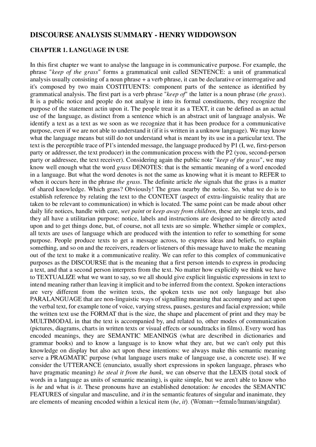 RIASSUNTO DISCOURSE ANALYSIS - HENRY WIDDOWSON | Sintesi del corso di ...
