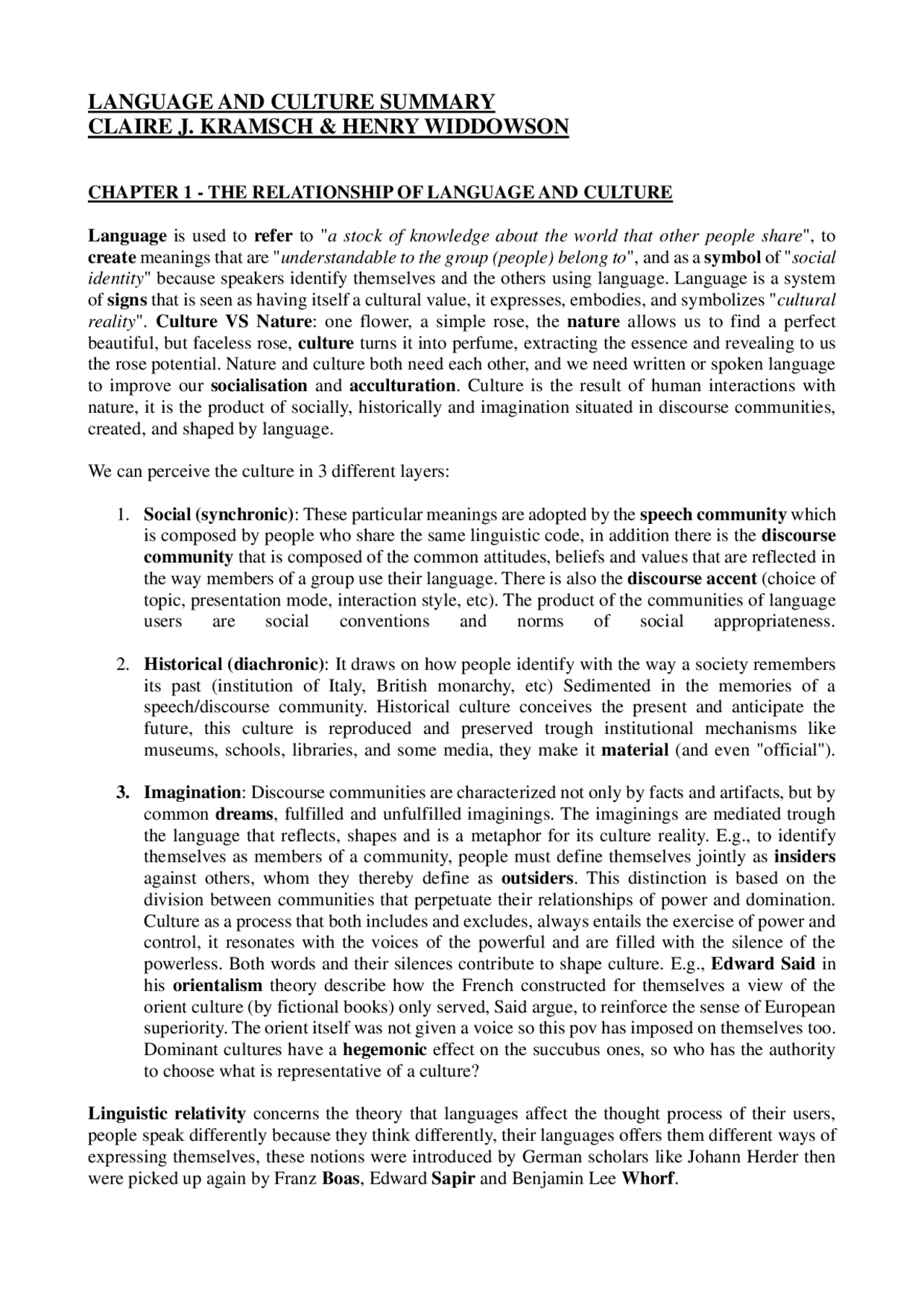 Riassunto Language and Culture - Claire J. Kramsch & Henry Widdowson ...