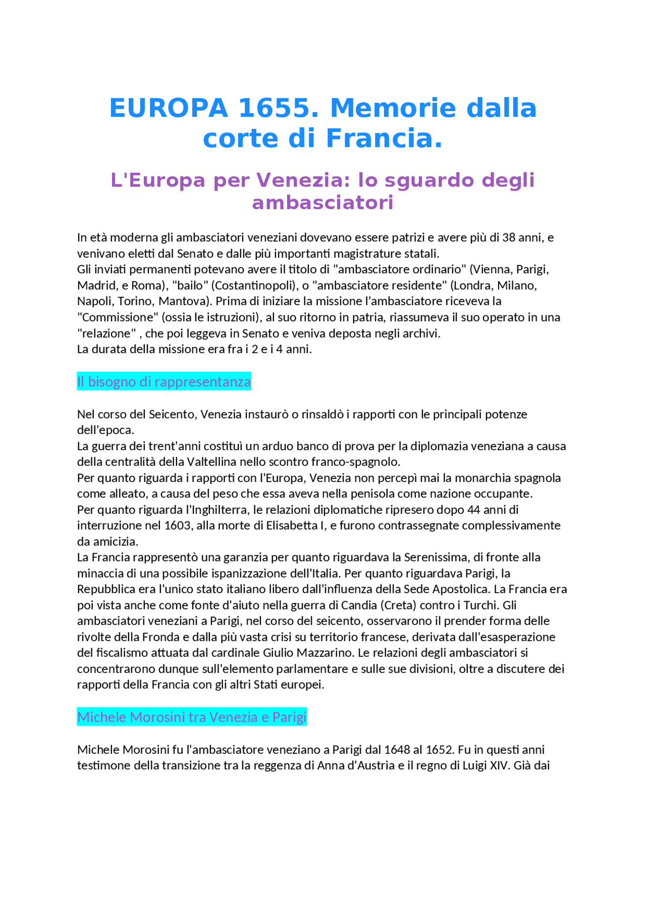 Europa 1655 Memorie Dalla Corte Di Francia S Negruzzo Docsity