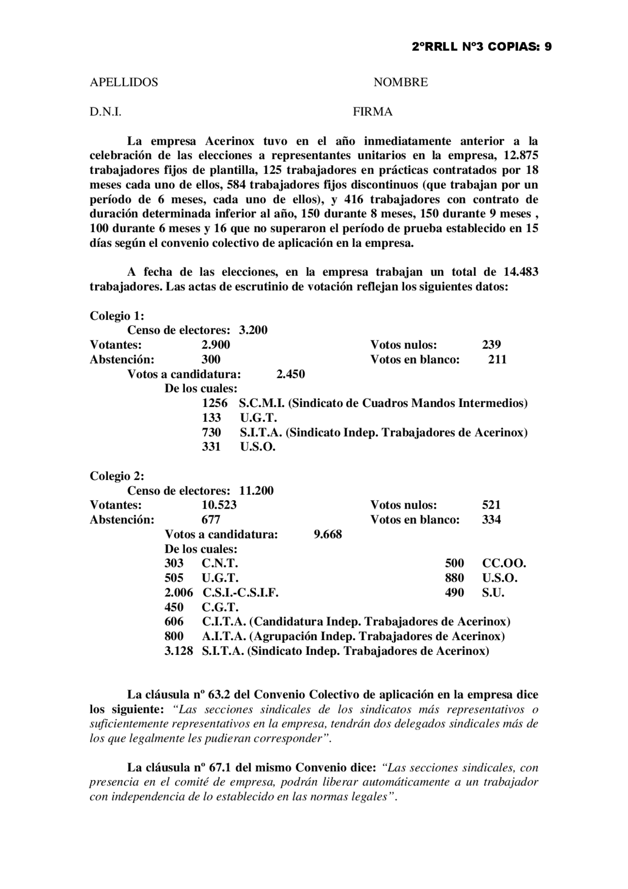 Casos Prácticos De Derecho Sindical Docsity