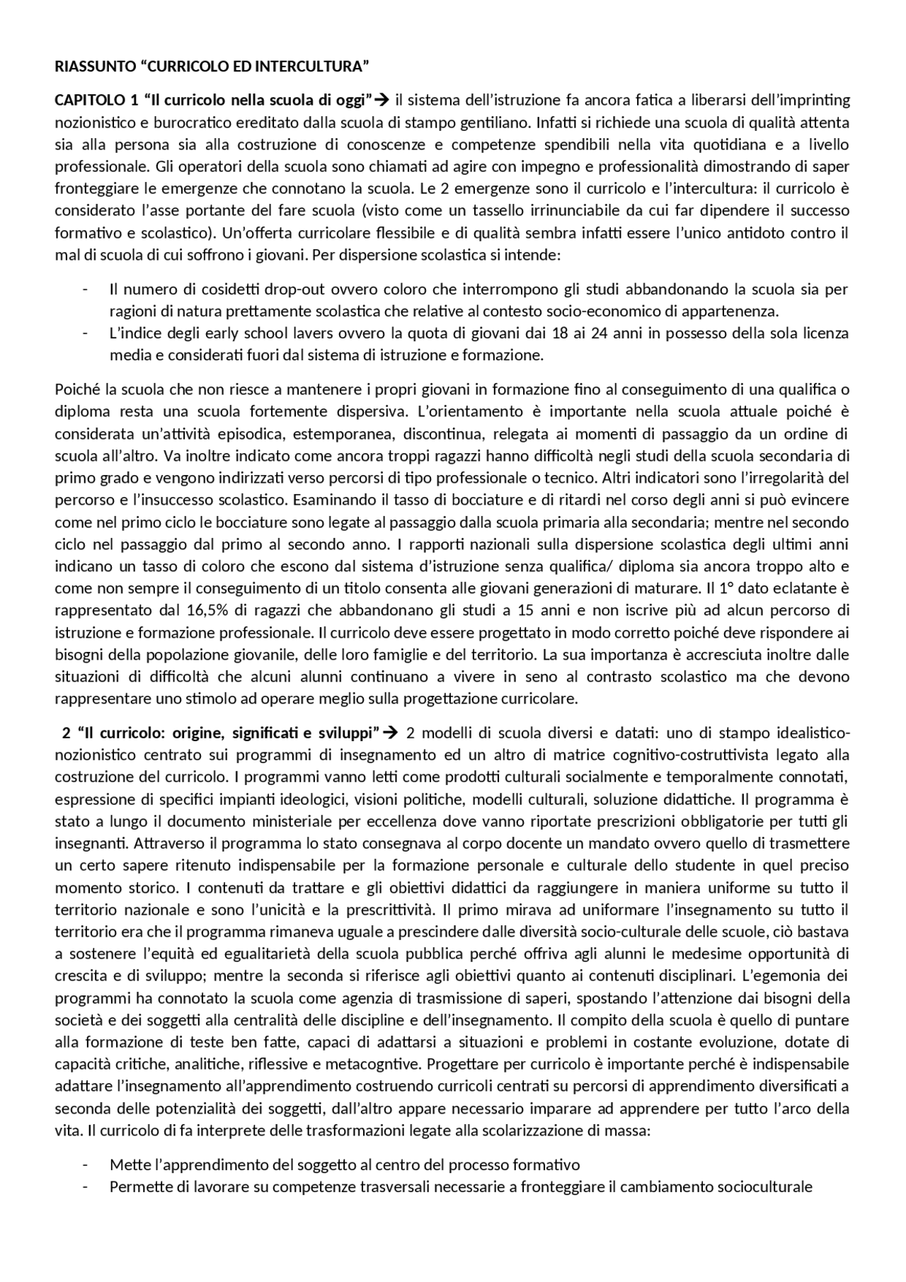 "Curricolo ed intercultura" - Docsity