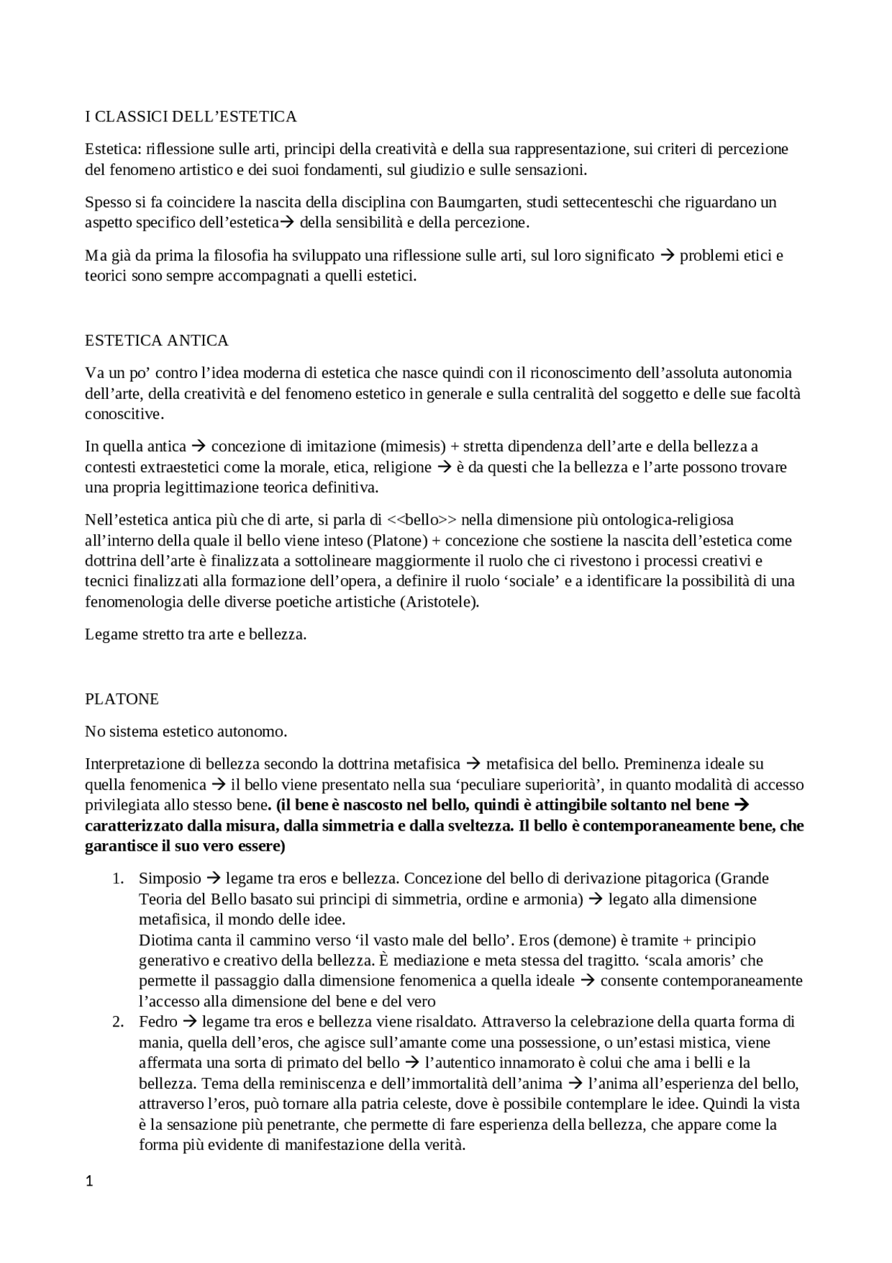 Riassunto I Classici Dellestetica Docsity