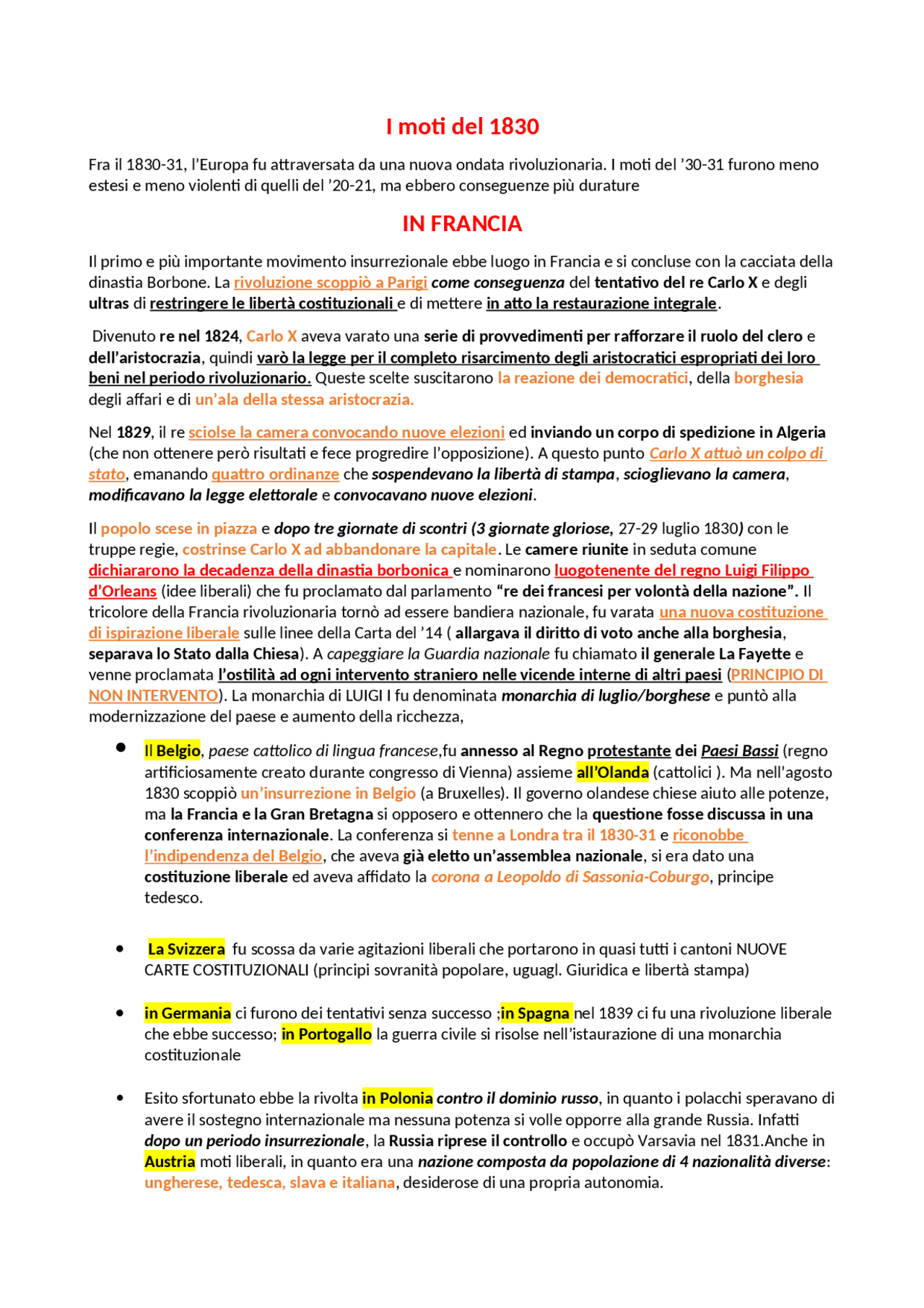 I Moti Del 1830 Storia Docsity